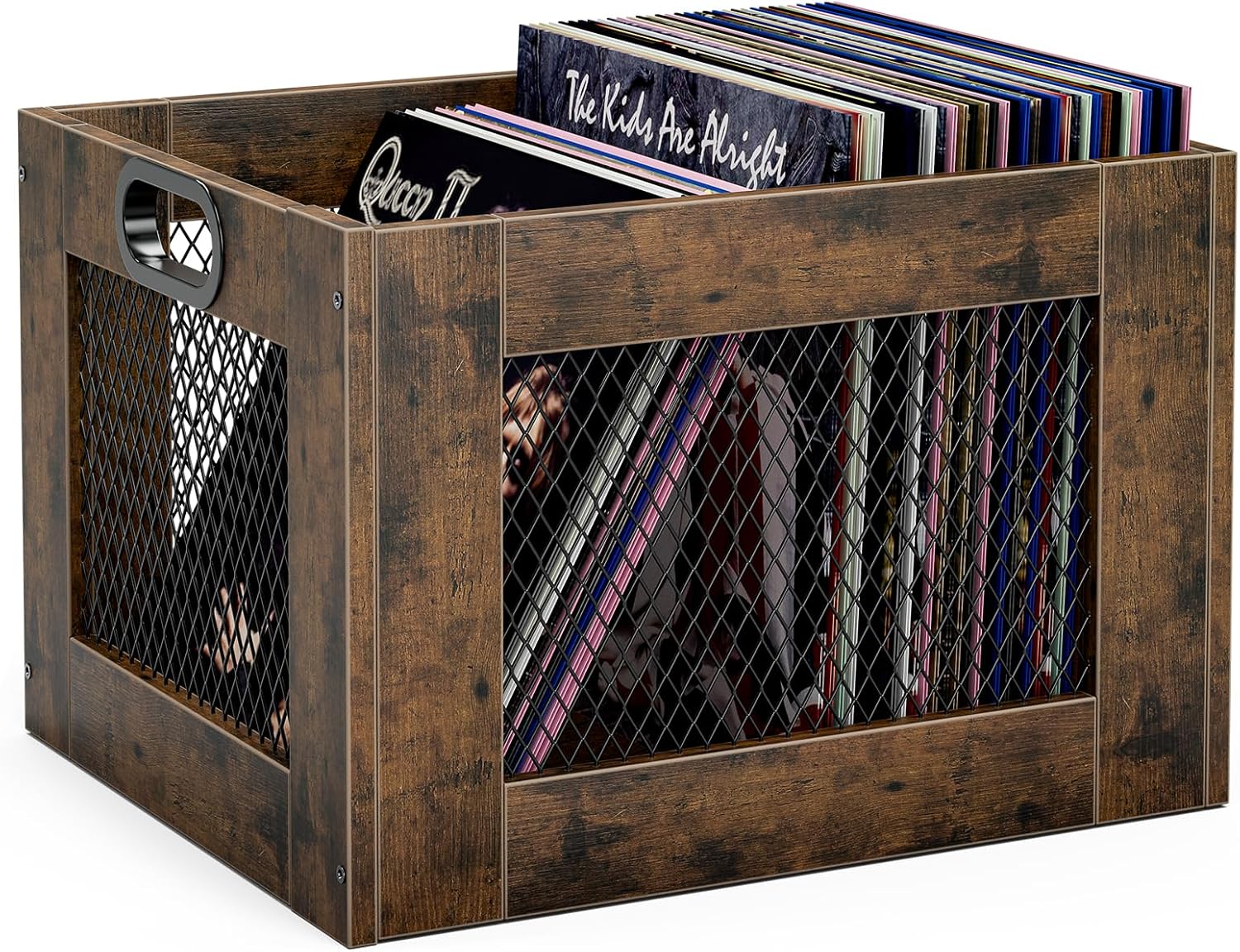 Amazon.com: TEMI Vinyl Record Storage Crate – Large Wooden Record ...