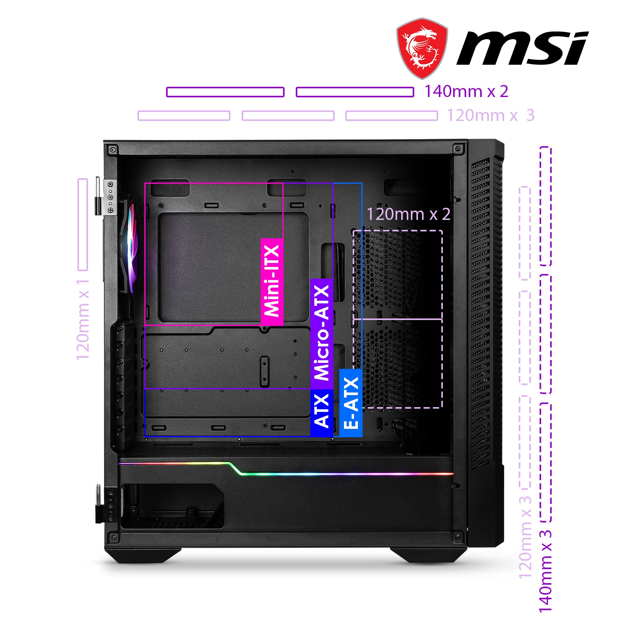 MSI MPG VELOX 100P AIRFLOW Mid Tower Gaming Computer Case Black 3x