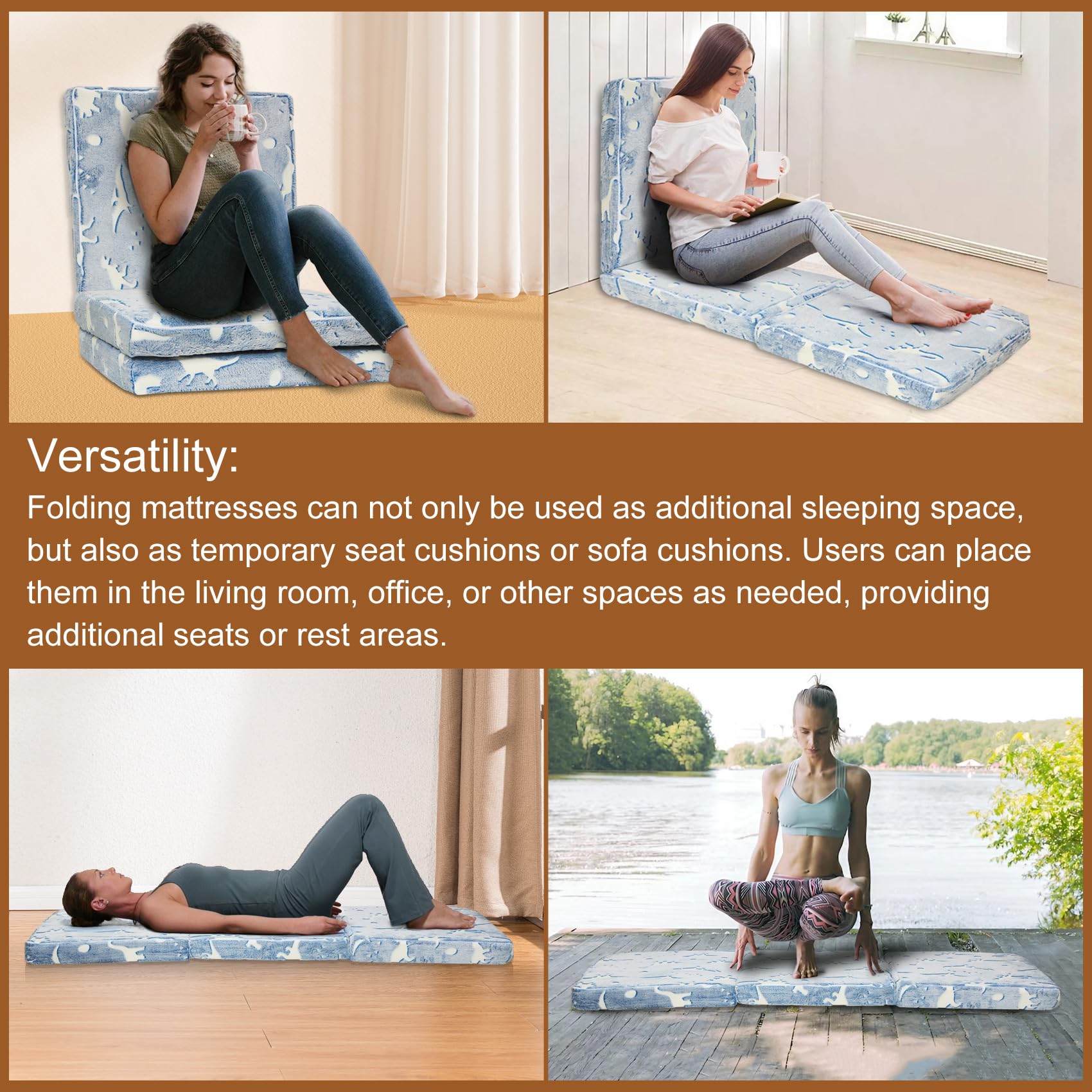 Foldable Mattress, Portable Floor Mattress Couch with Headrest ...