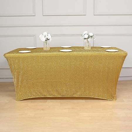 Amazon.com: Efavormart 6ft Metallic Gold Glitter Rectangular Spandex ...