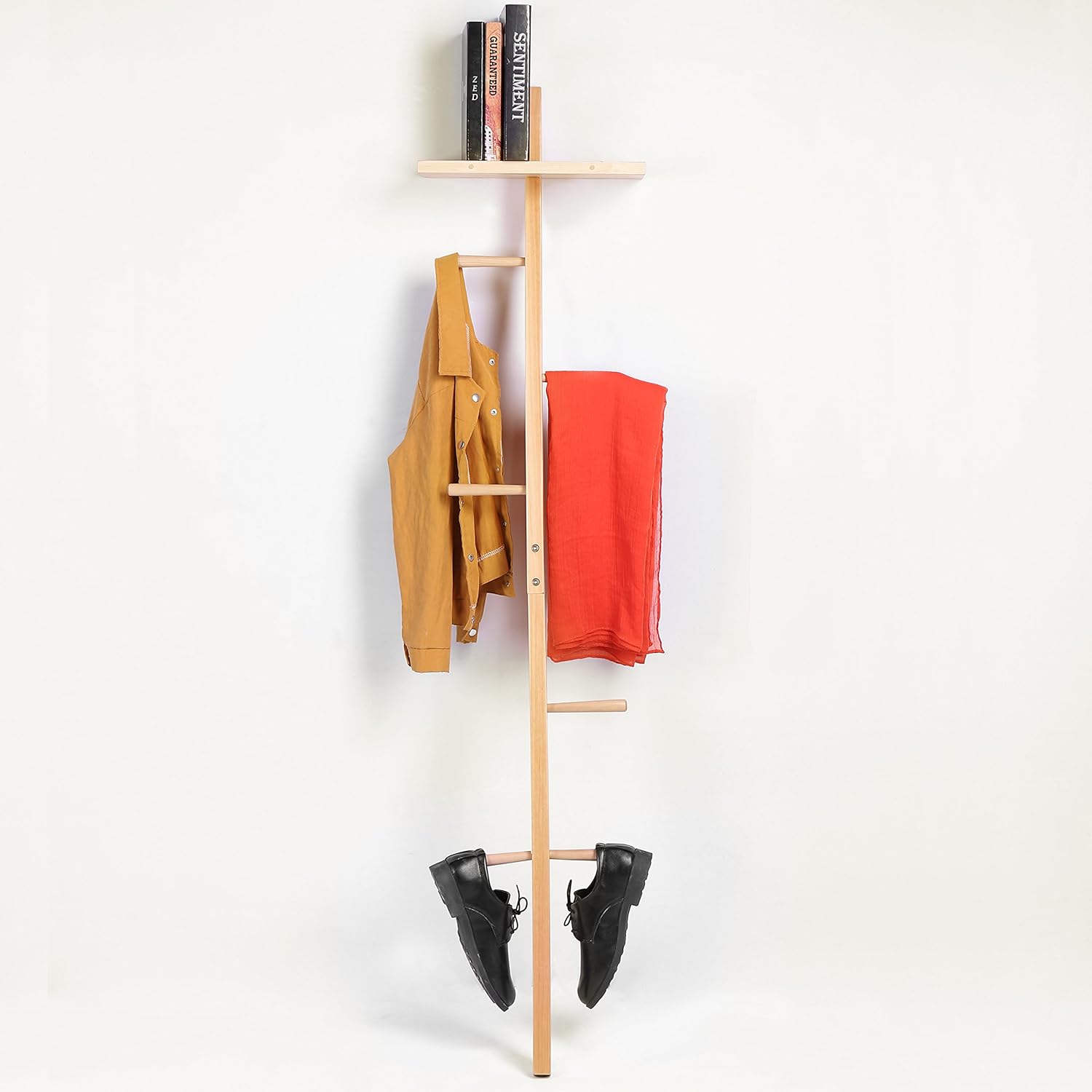 Amazon.com: MyGift Wooden Wall Leaning Garment Tree with Storage Shelf ...