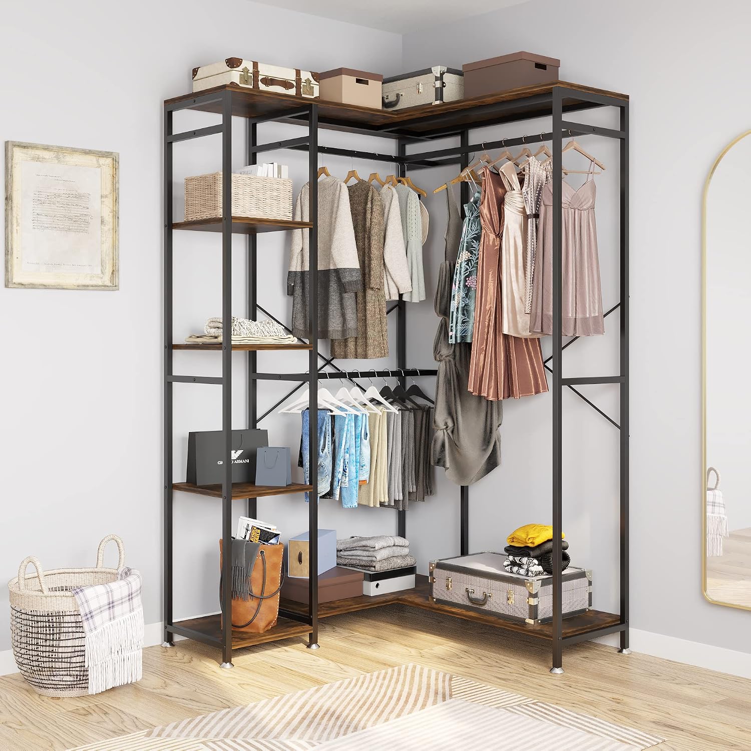 Amazon.com: Karl home L-Shaped Clothes Rack for Corner, Freestanding ...