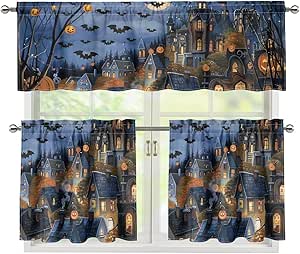 Amazon.com: CREAMIC Halloween Kitchen Curtains Tiers and Valances Set ...