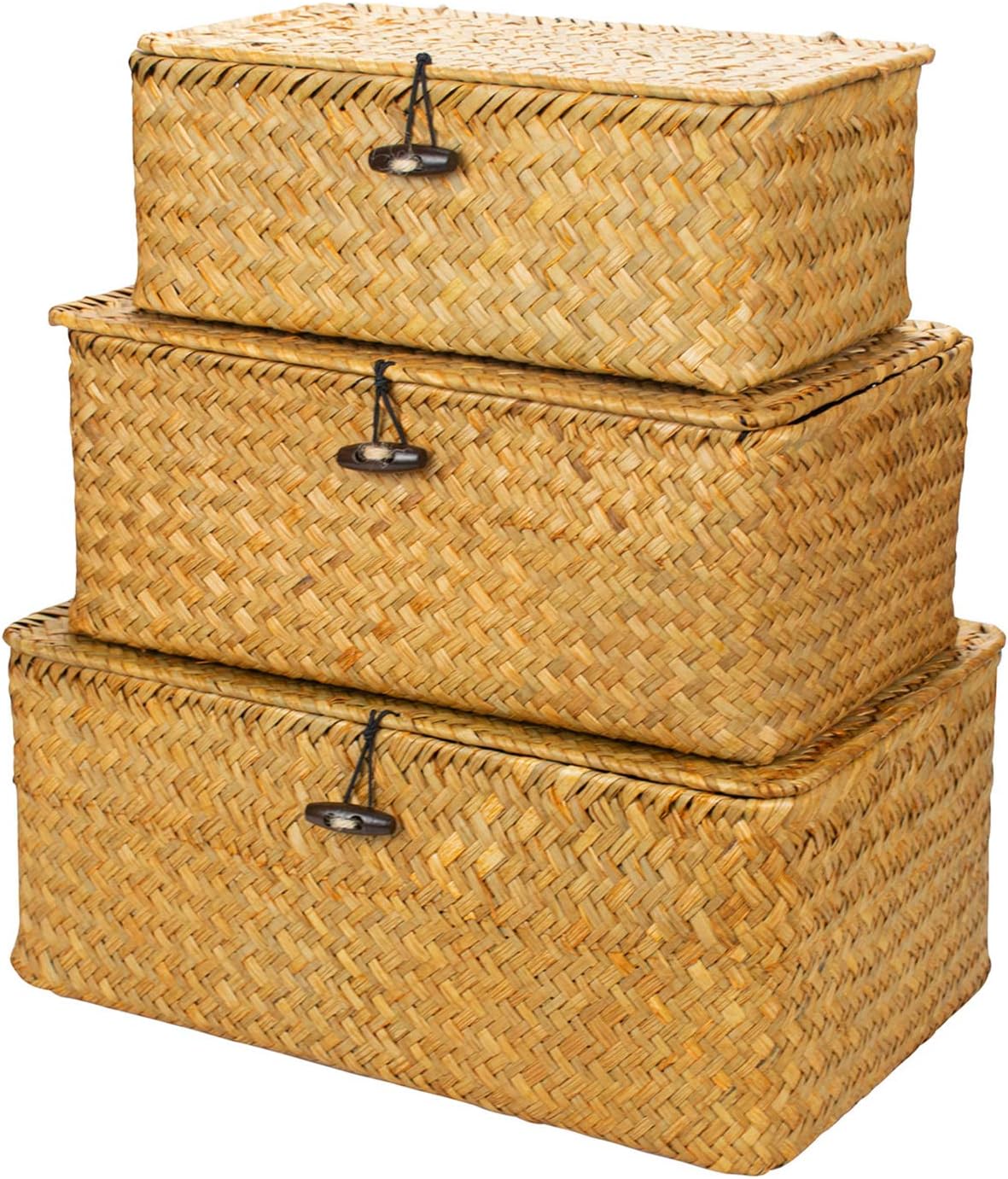 Amazon.com: Hipiwe Flat Wicker Storage Basket Bin with Lid - Set of 4 ...