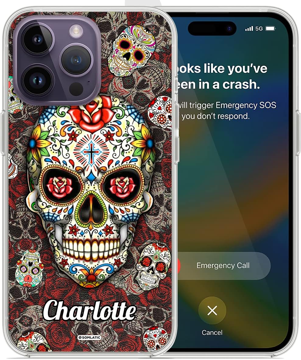 Amazon.com: Somlatic Personalized Sugar Skull Phone Case Hippie Flower ...