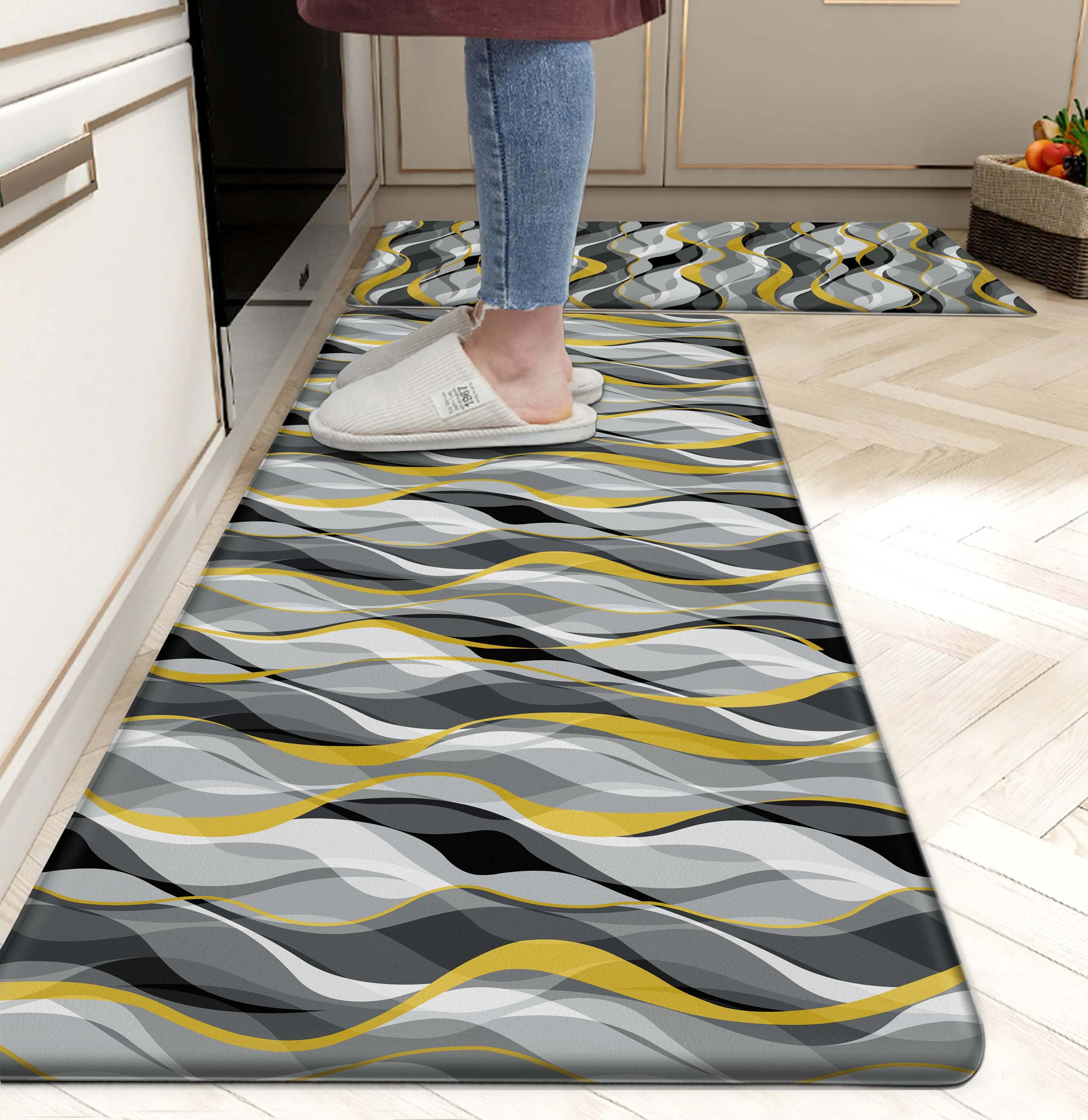 Amazon.com: Kitchen Mats for Floor Modern Abstract kitchen rugs Grey ...