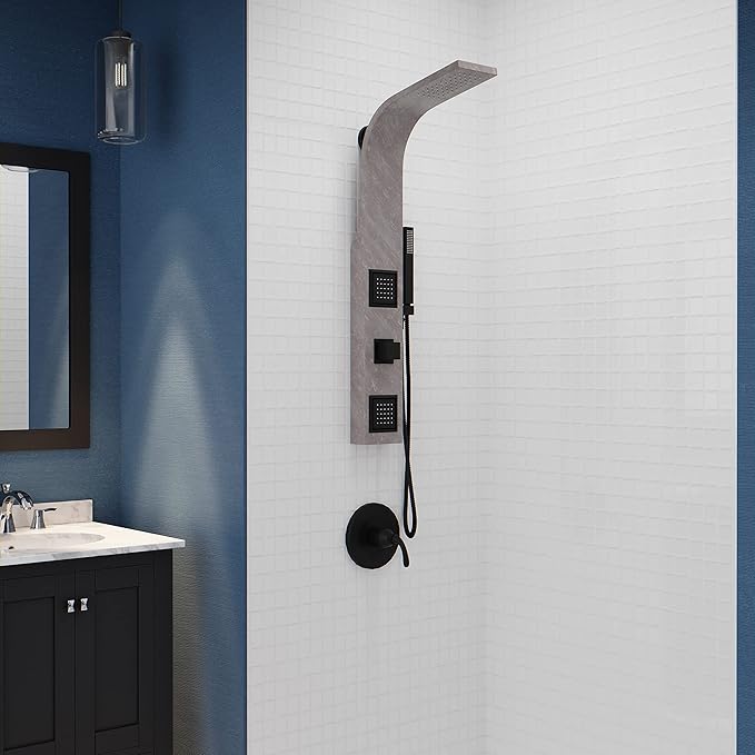 ANZZI Shower Head Panel Tower System | Aura | Grey Marble | 2 Turbo ...