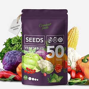 Garden Pack Seeds Pouch - 50 Varieties of Herb, Flower & Vegetable Seeds for Planting - Grow ...