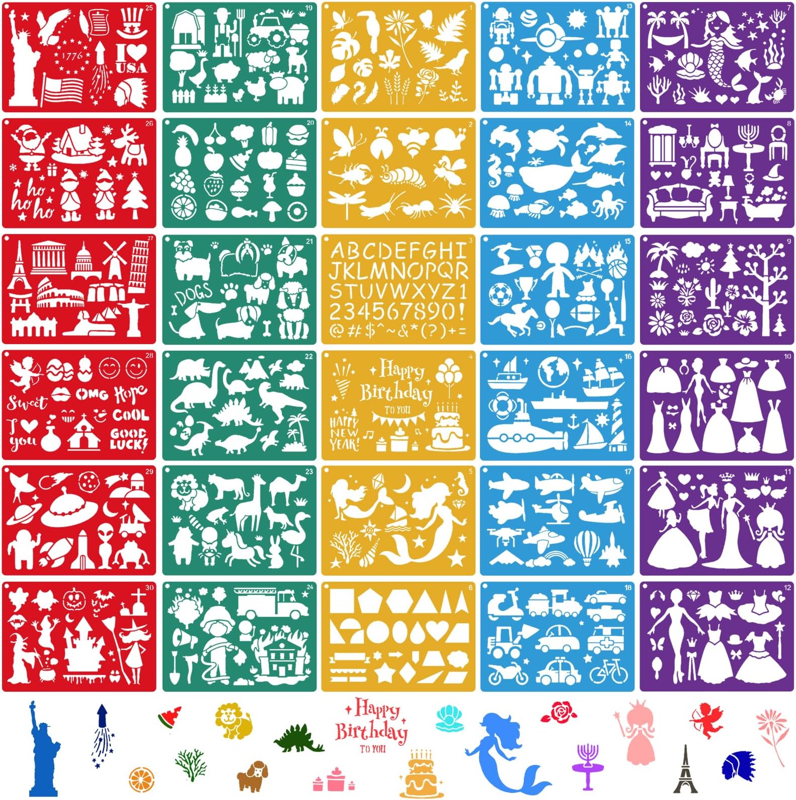 Amazon.com : 24 Pcs Plastic Drawing Stencils Set Colorful Drawing Scale ...