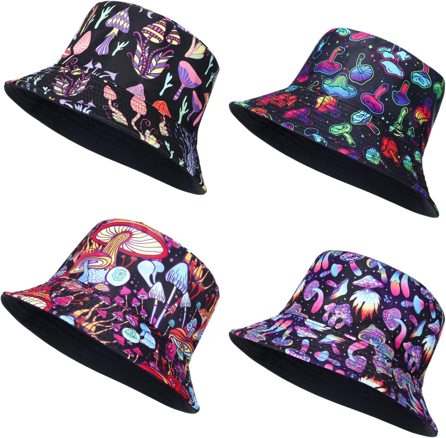 4 Pcs Mushroom Bucket Hat for Women Men Teens Reversible Printed ...