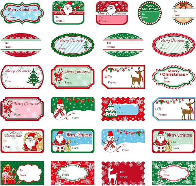 Amazon.com: Jetec 102 Pcs Christmas Name Tags Self Adhesive Gift Tag ...
