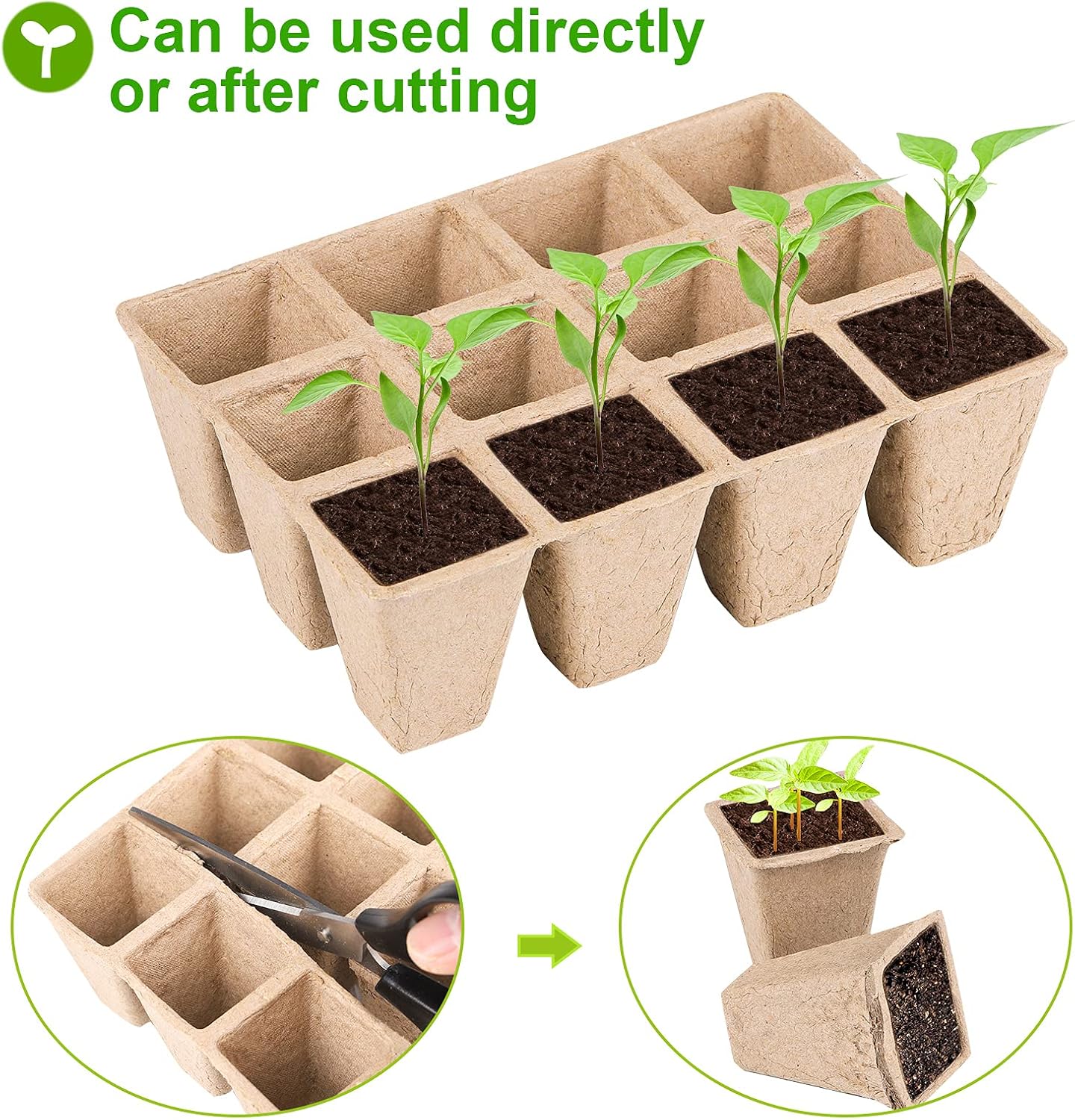 Elcoho 120 Pieces Seedling Pots Square Fibre Pots Seed Starter Tray Kit ...