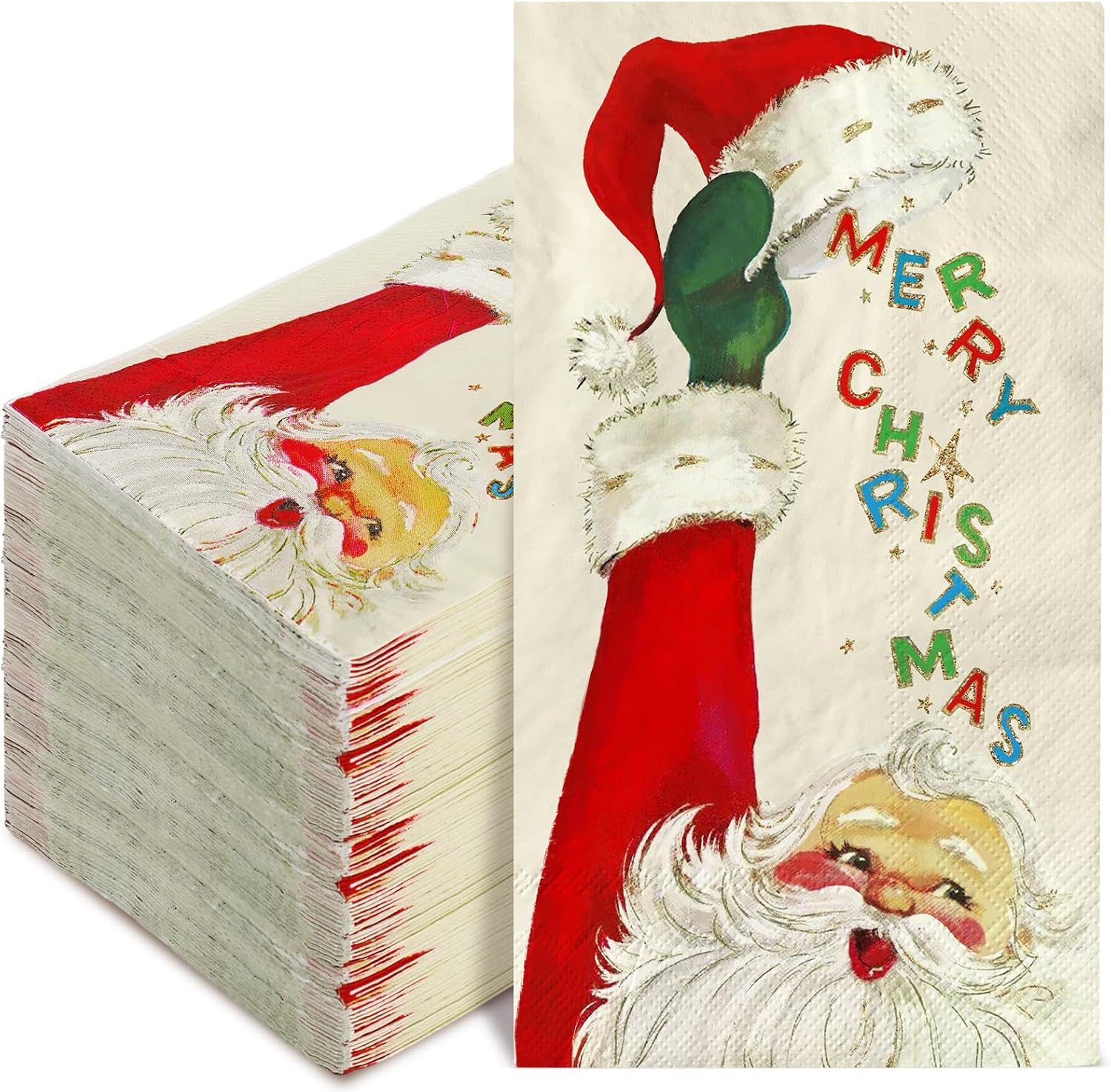 Amazon.com: 200Pcs Merry Christmas Paper Guest Napkins Santa Claus ...