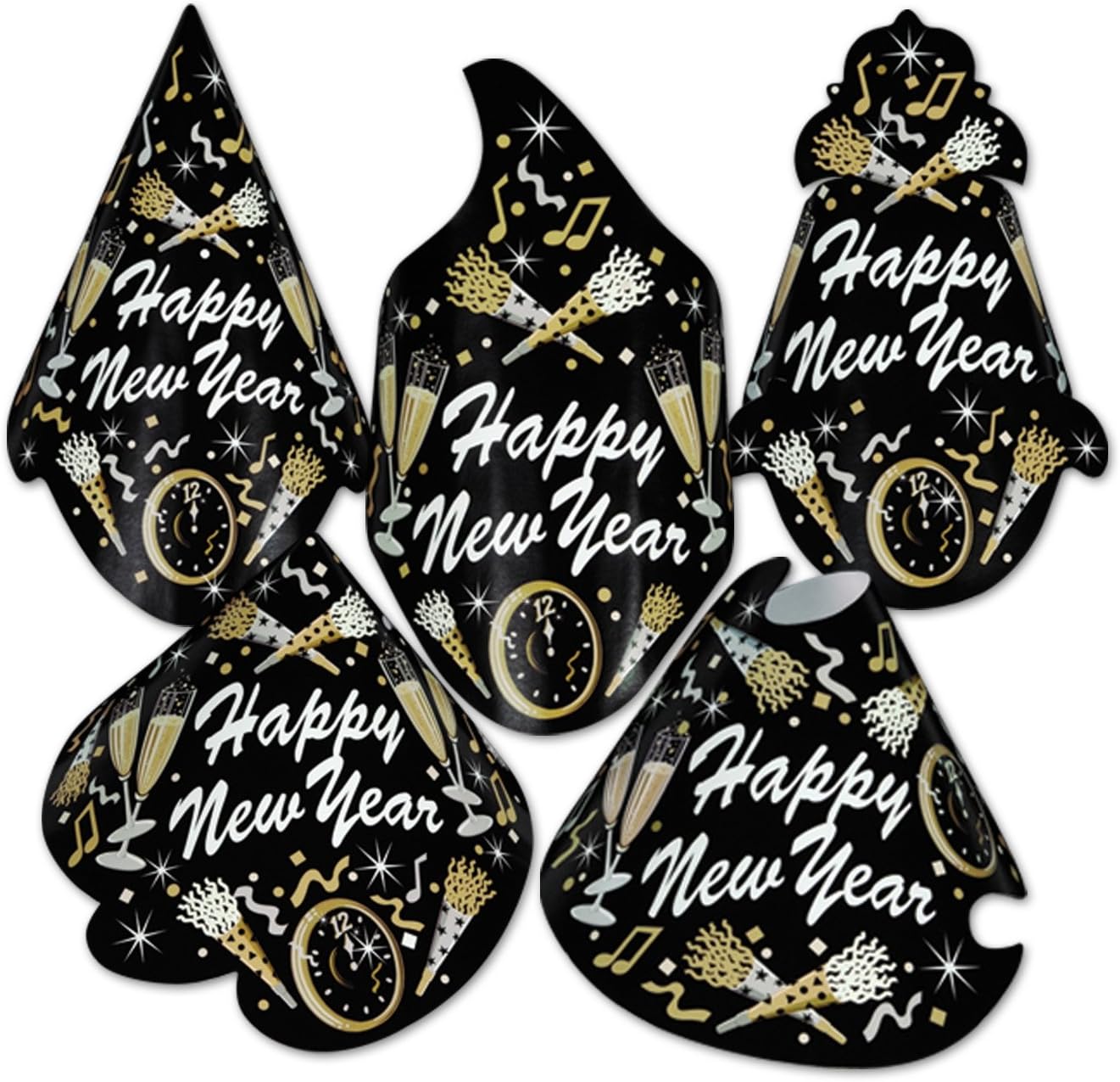 Amazon.com: Beistle 50-Person Happy New Year Tymes Hats, Black, Gold ...