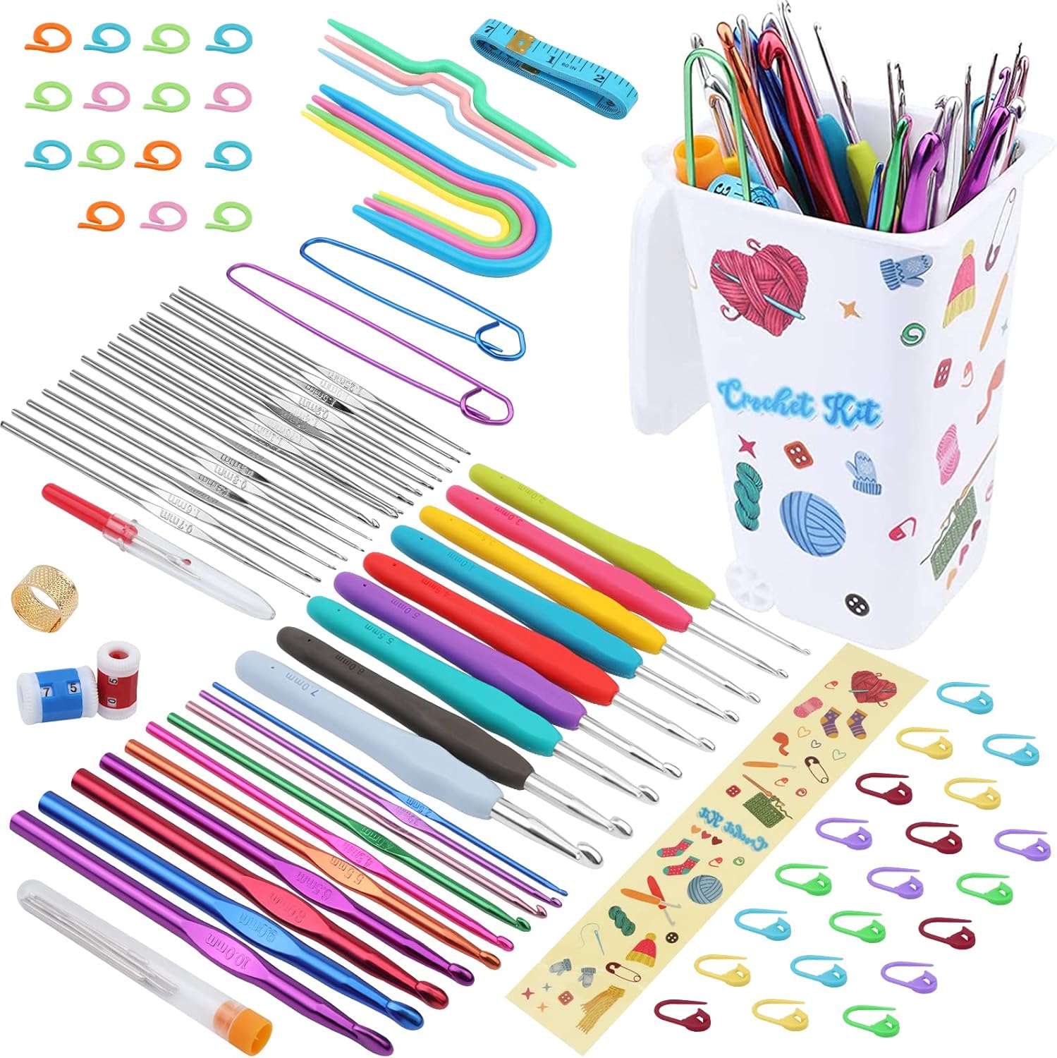 Amazon.com: kdafio 96 Pcs Crochet Hooks Set, 9 Rubber Ergonomic Hook 10 ...