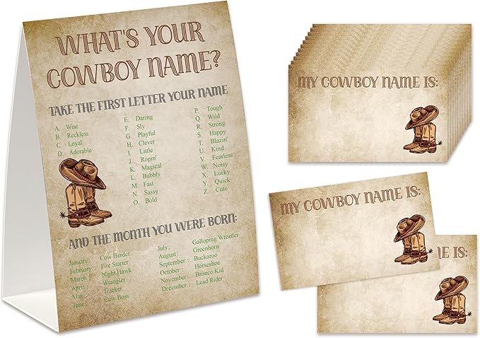Amazon.com: Cowboy Birthday Party Game, What’s Your Cowboy Name Game ...