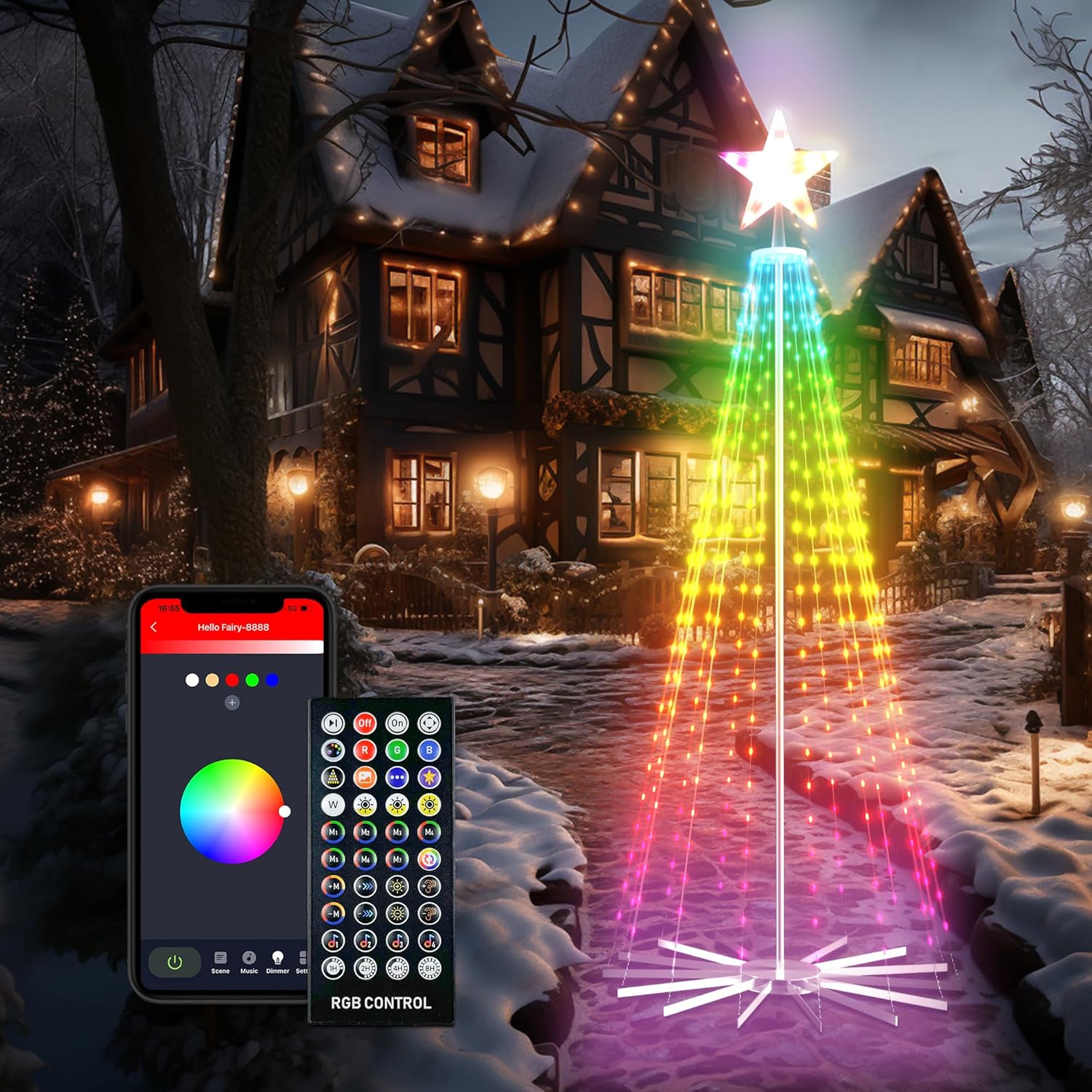 Amazon.com : 7.87Ft Outdoor Lighted Christmas Tree, 355 LEDs, Color ...