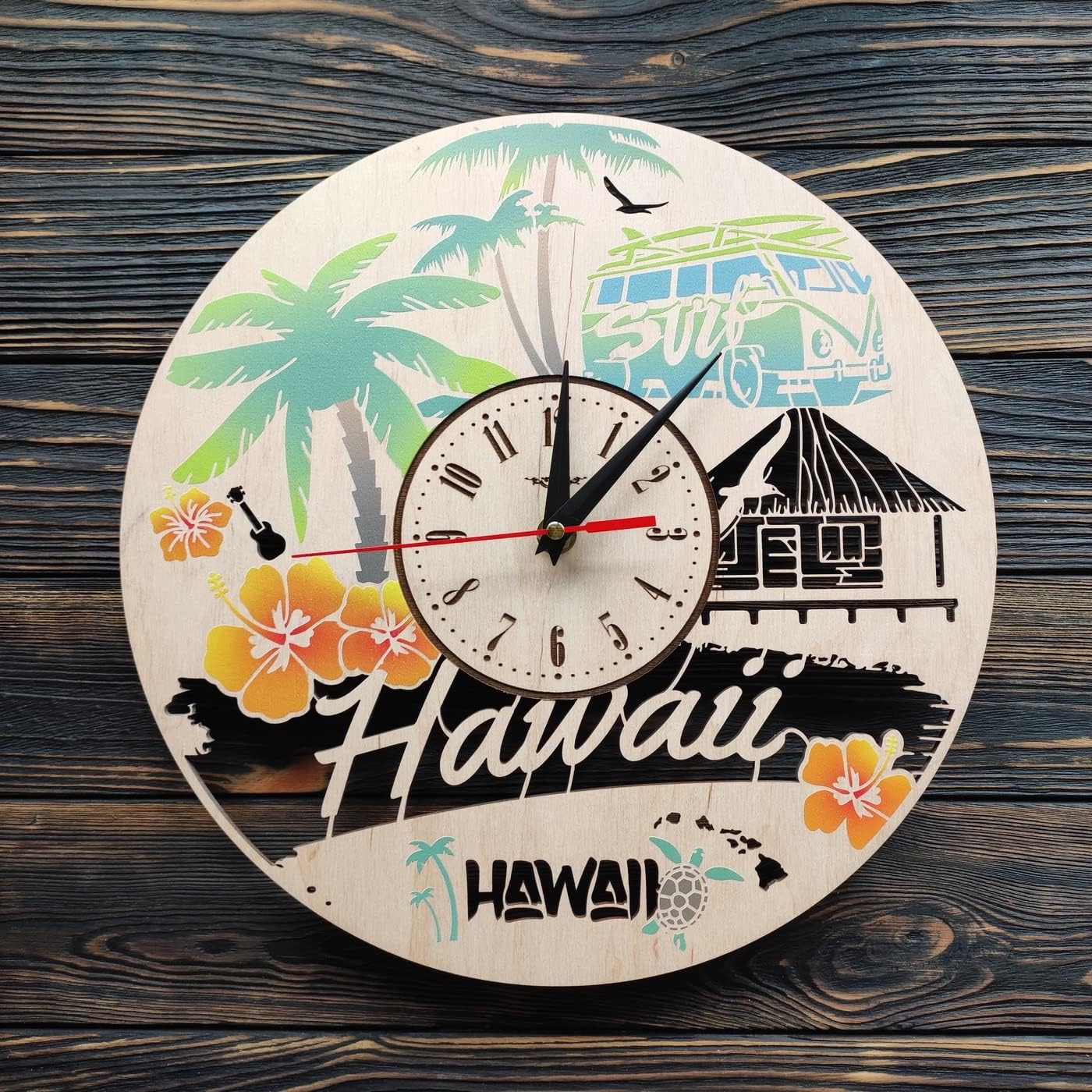 Amazon.com: Colored Hawaii Wall Clock Battery Operated – Best Printing ...