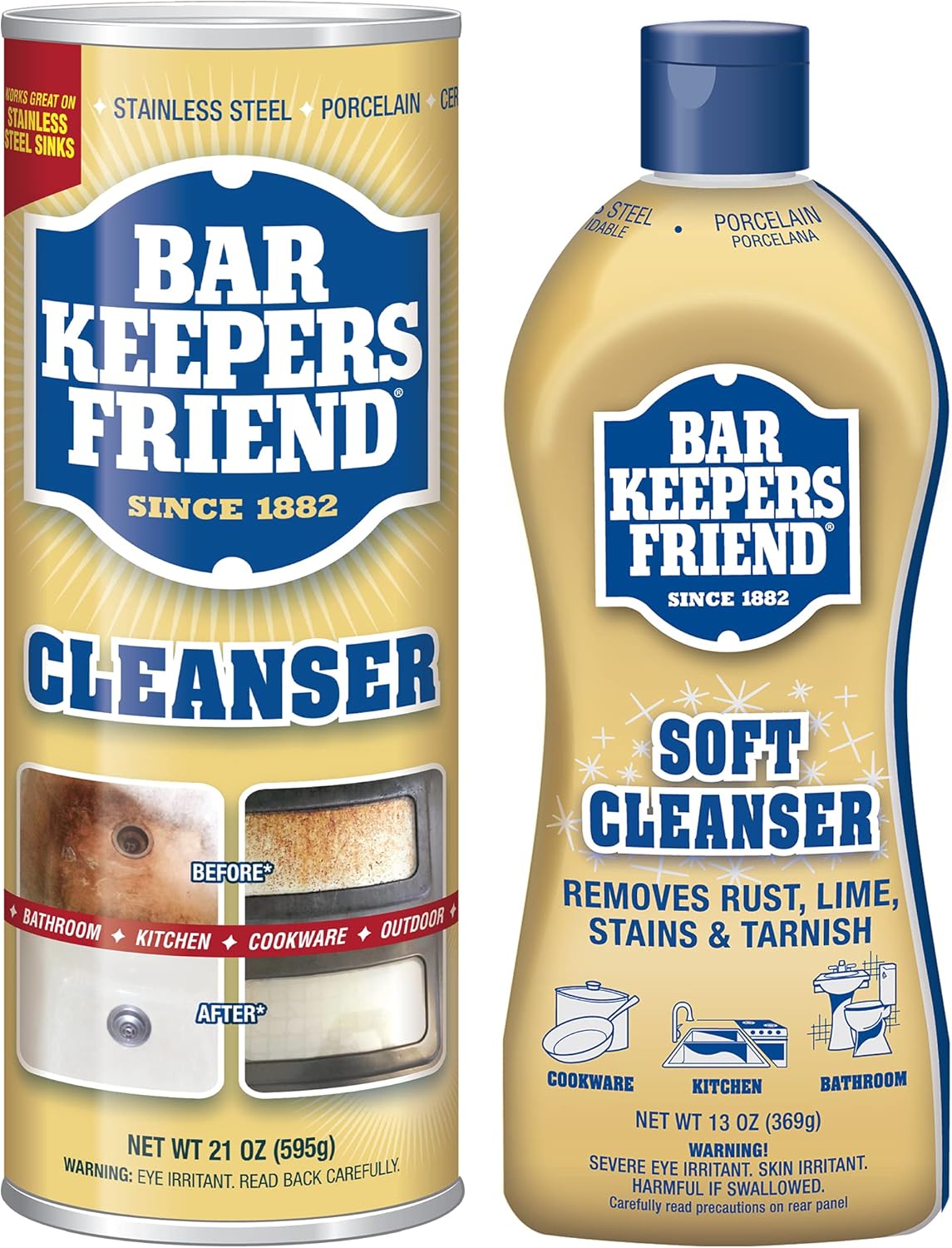 Amazon.com: Bar Keepers Friend Bundle Soft Cleanser 13 Oz & Cleanser ...