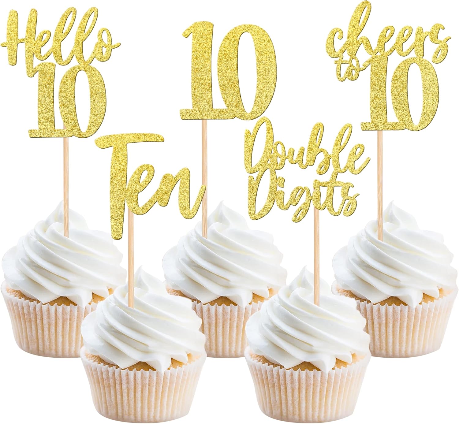 SYKYCTCY 30 Pack 10th Birthday Cupcake Toppers Glitter Double Digits ...