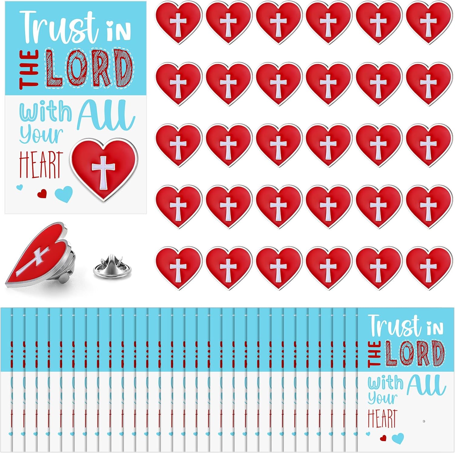 Amazon.com: Trnayi 30 Pcs Heart Cross Pins Bulk Bible Christian Favors ...