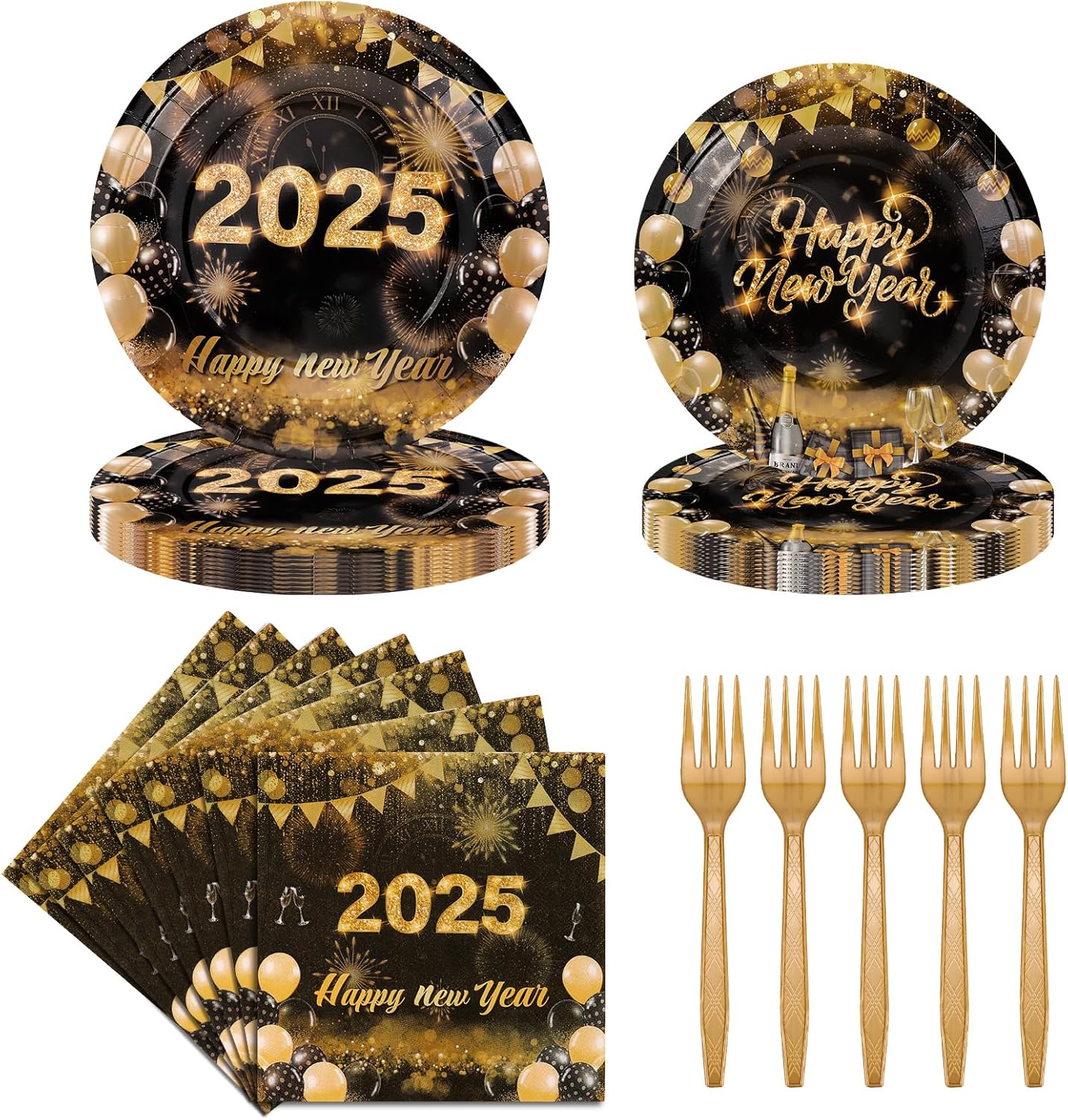 Amazon.com: Konsait 80Pcs New Years Plates and Napkins - Serve 20 ...