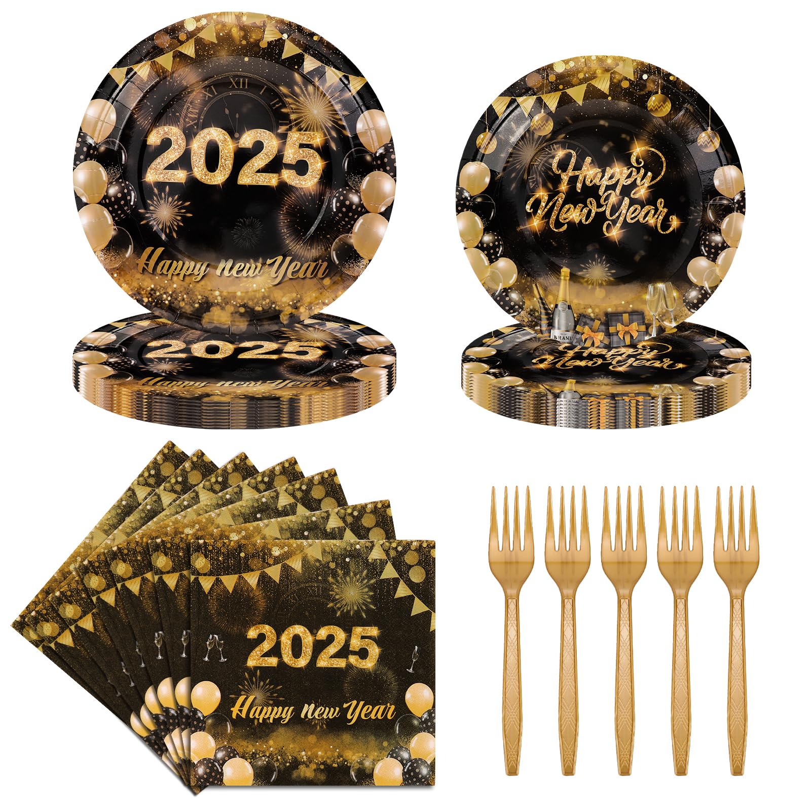 Amazon.com: Konsait 80Pcs Happy New Years Plates and Napkins - Serve 20 ...