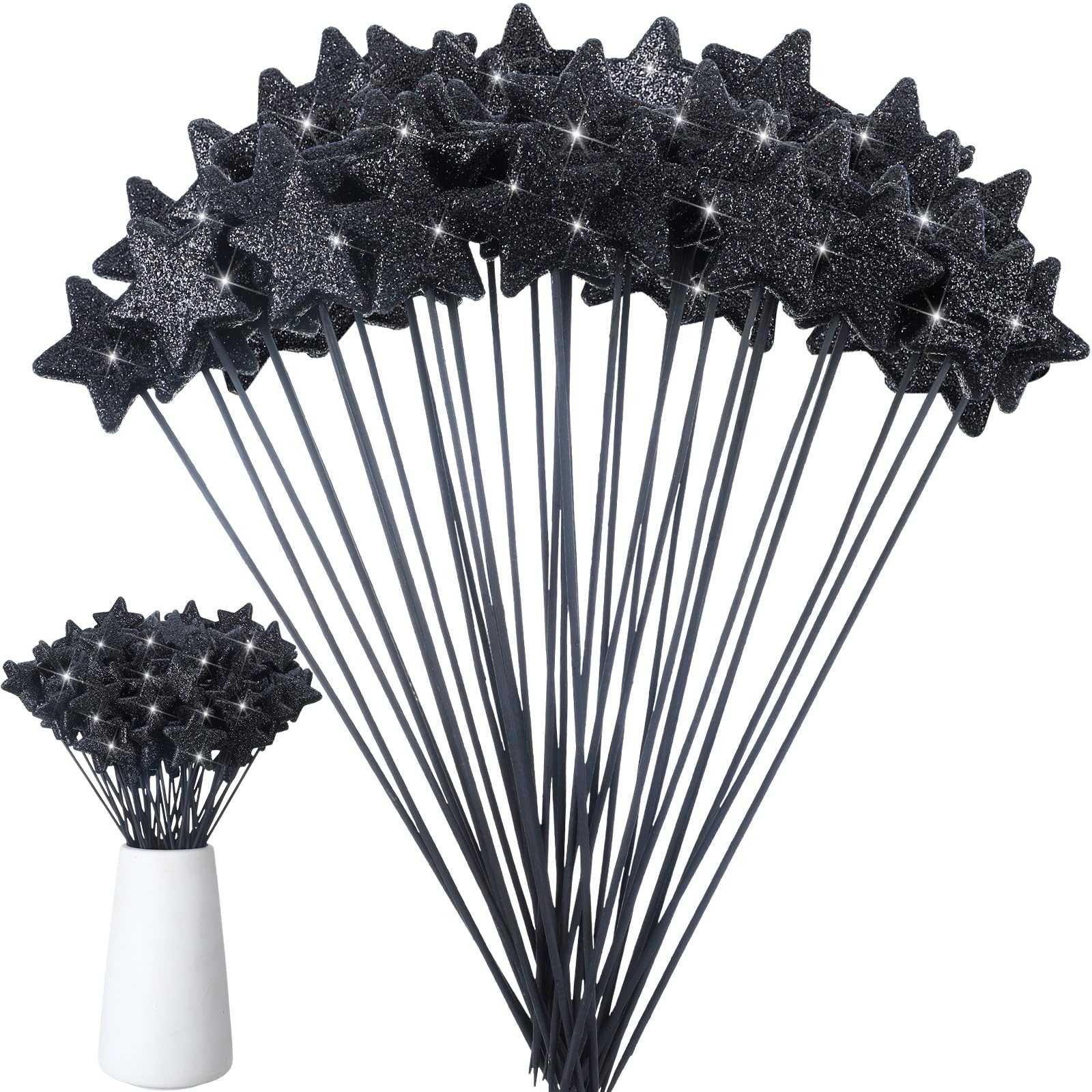 Snapklik.com : 60 Pcs Black Christmas Star Tree Picks 8 Glitter Table ...