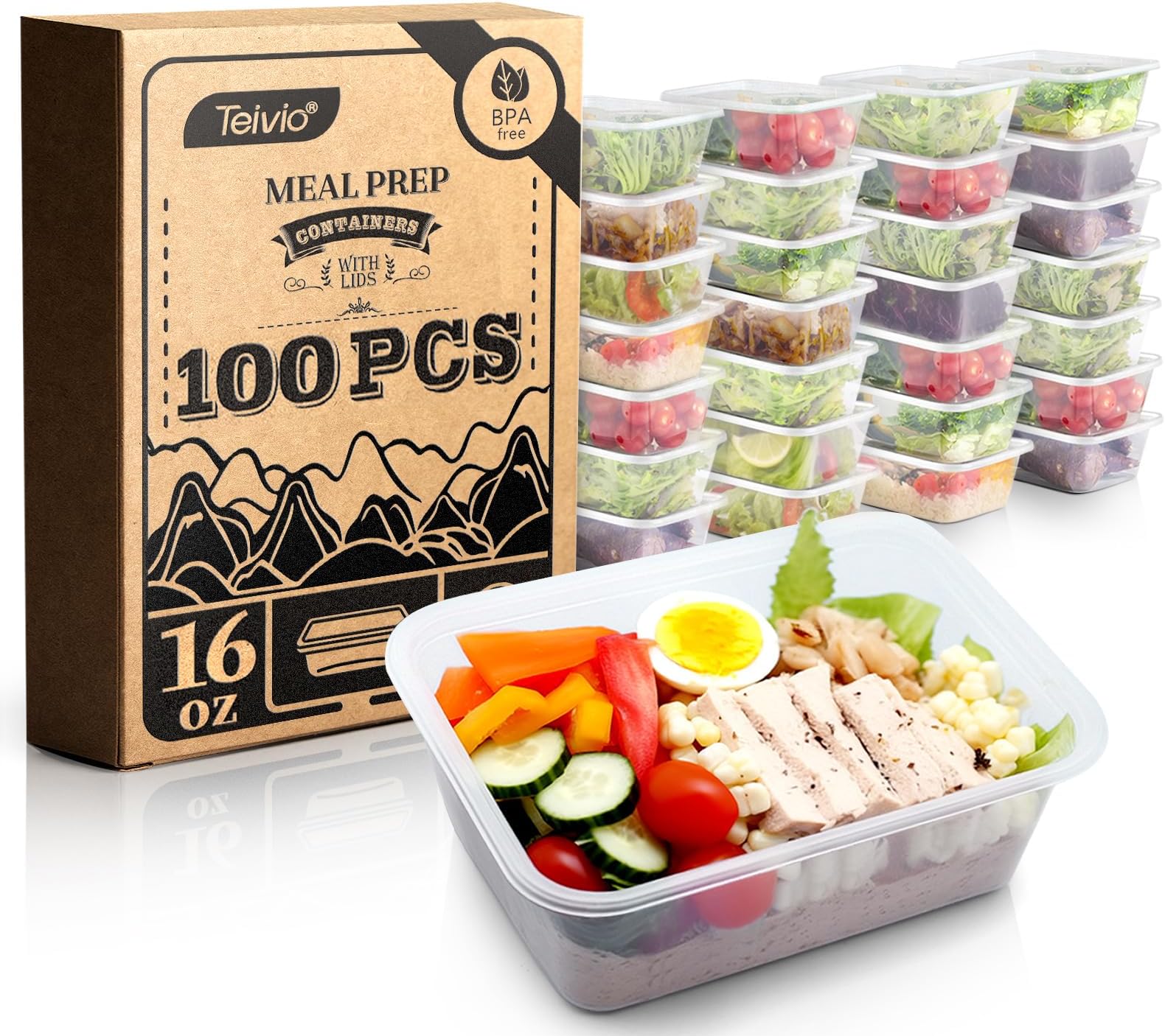 Amazon.com: Teivio 100Pack 16oz Disposable Meal Prep Containers ...