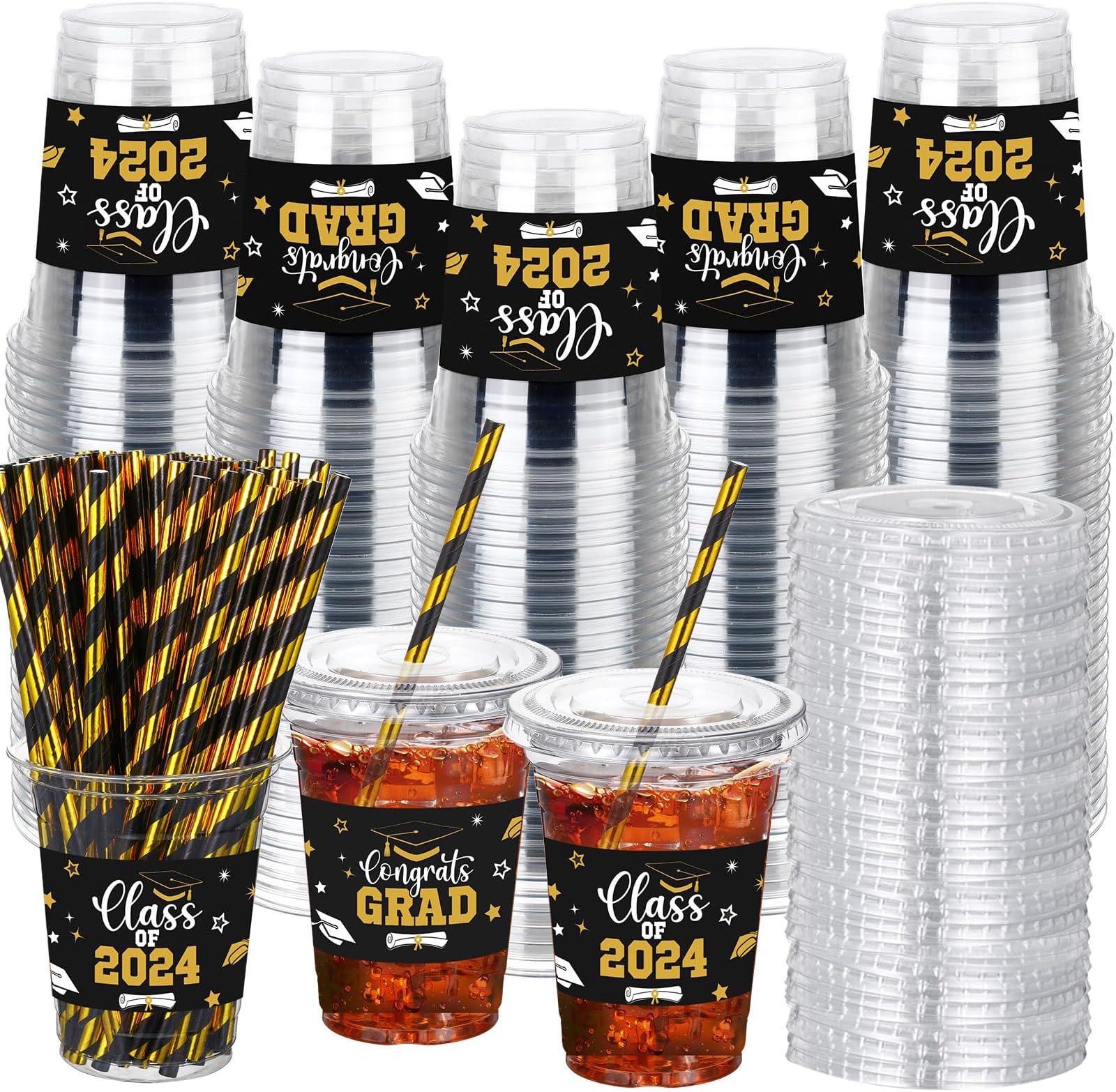 Amazon.com: Havawish 300 Pcs 12 oz Graduation Plastic Cups with Lids ...