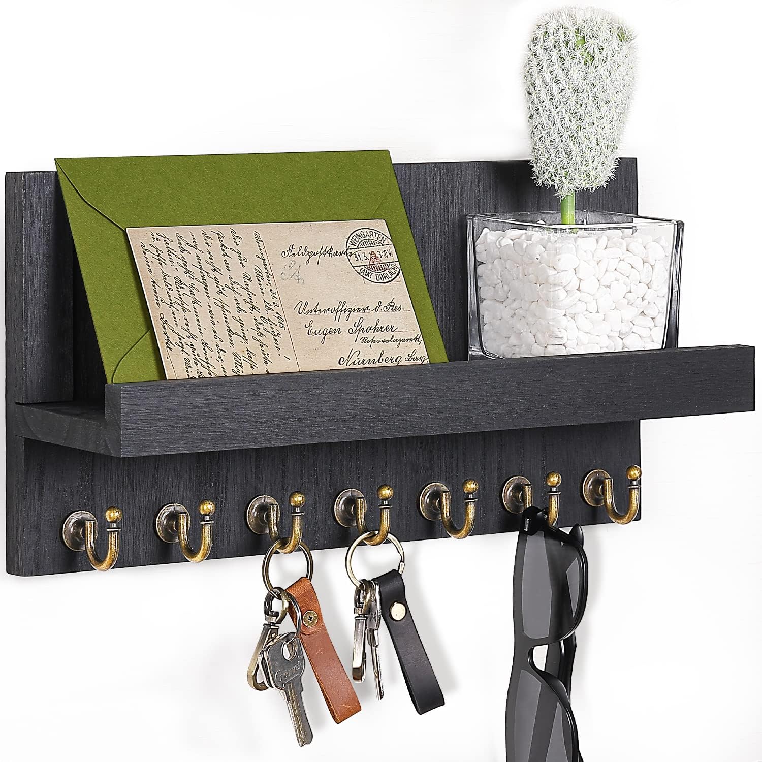 Amazon.com: HONJIN Key Holder for Wall: Upgraded 7 Sturdy Key Hooks ...
