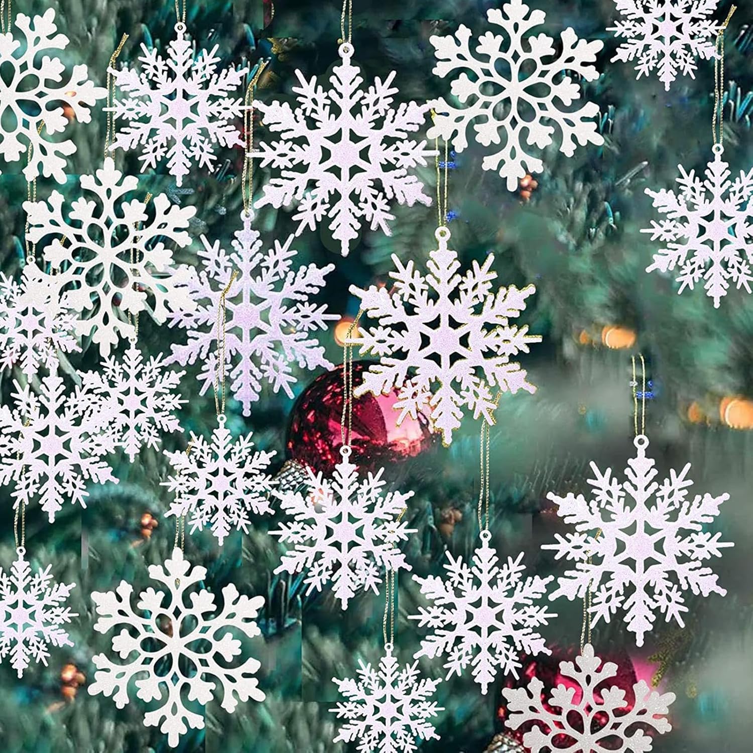 36pcs Snowflakes-Christmas Tree Decorations, Plastic Glitter White Snow ...