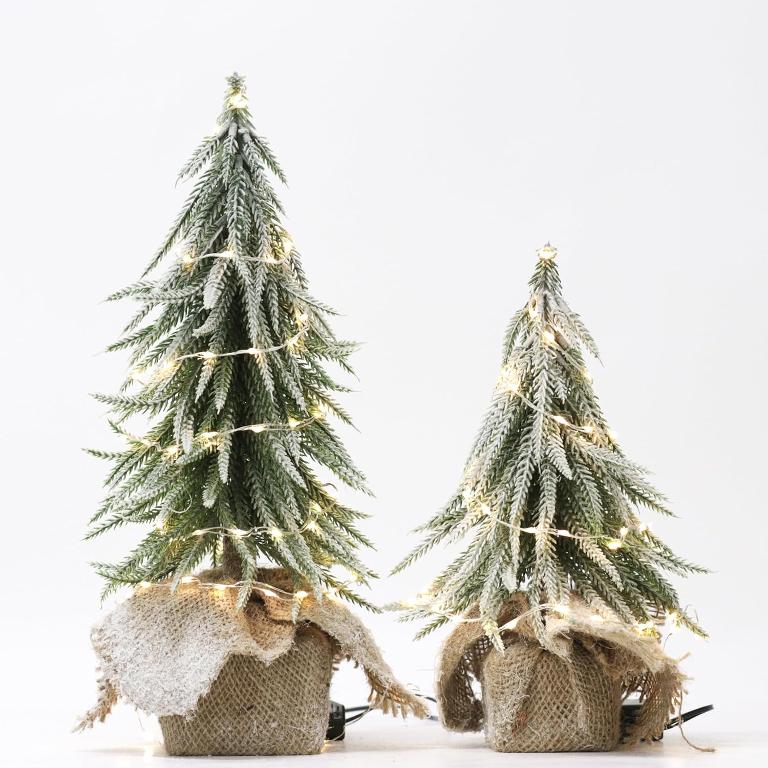 Amazon.com: Senjie 2 Pack Prelit Artificial Mini Christmas Tree,Snow ...
