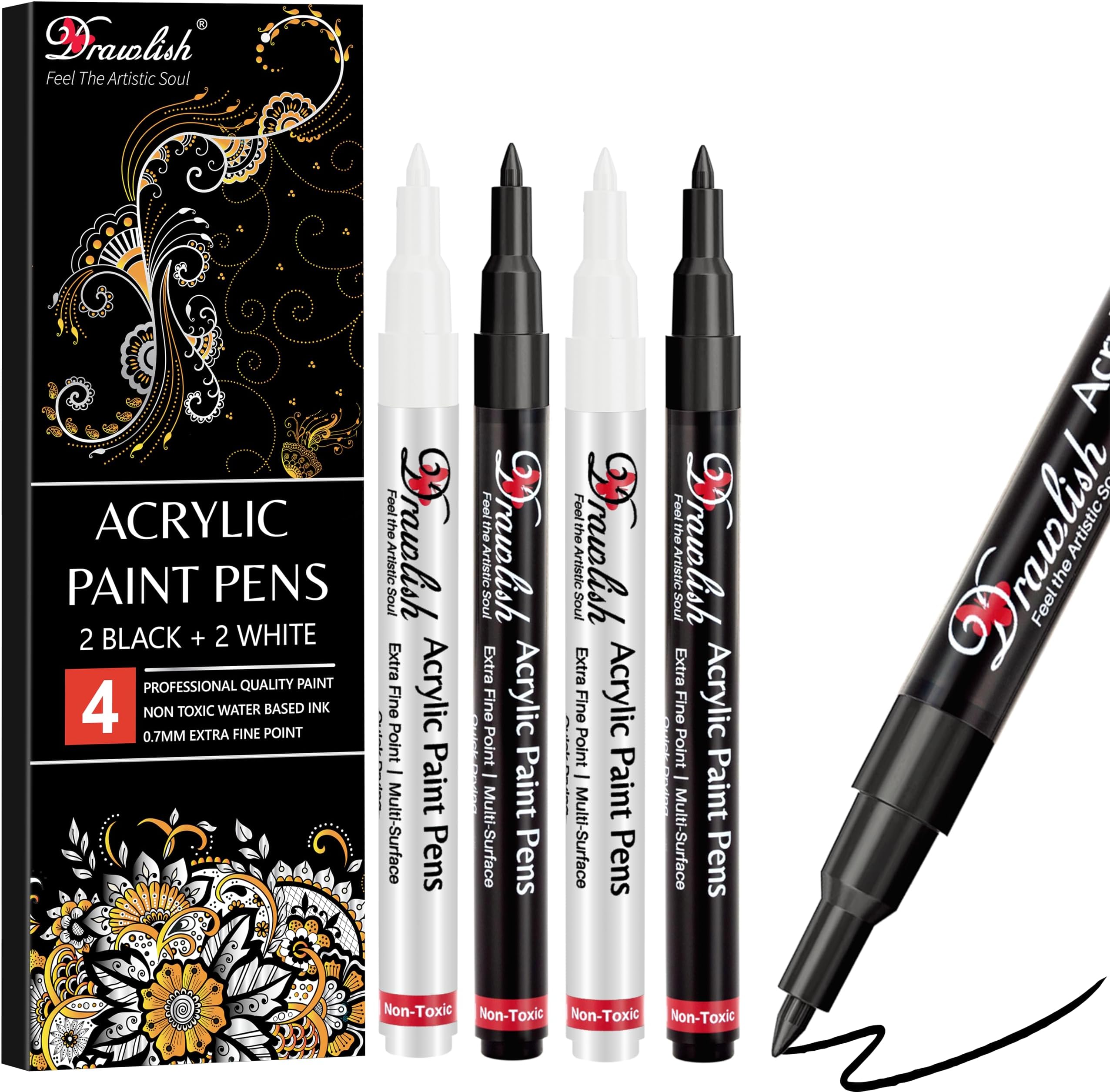 OneClick Essentials Acrylic Paint Pens Set of 16 | 0.7mm Extra Fine Tip ...