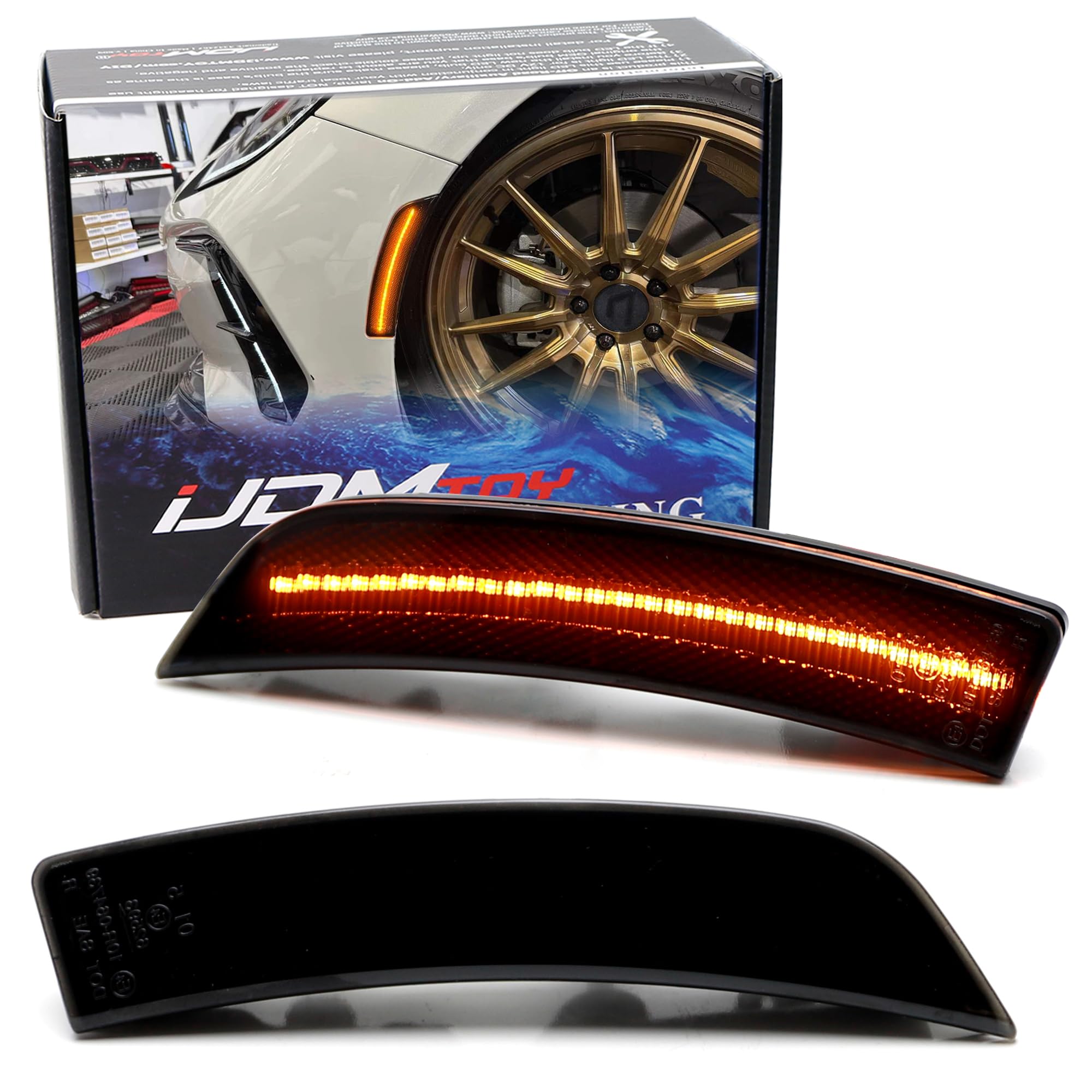 iJDMTOY Black-Out Smoked Lens 36-SMD Amber Full LED Bumper Side Marker Light Kit Compatible With ...