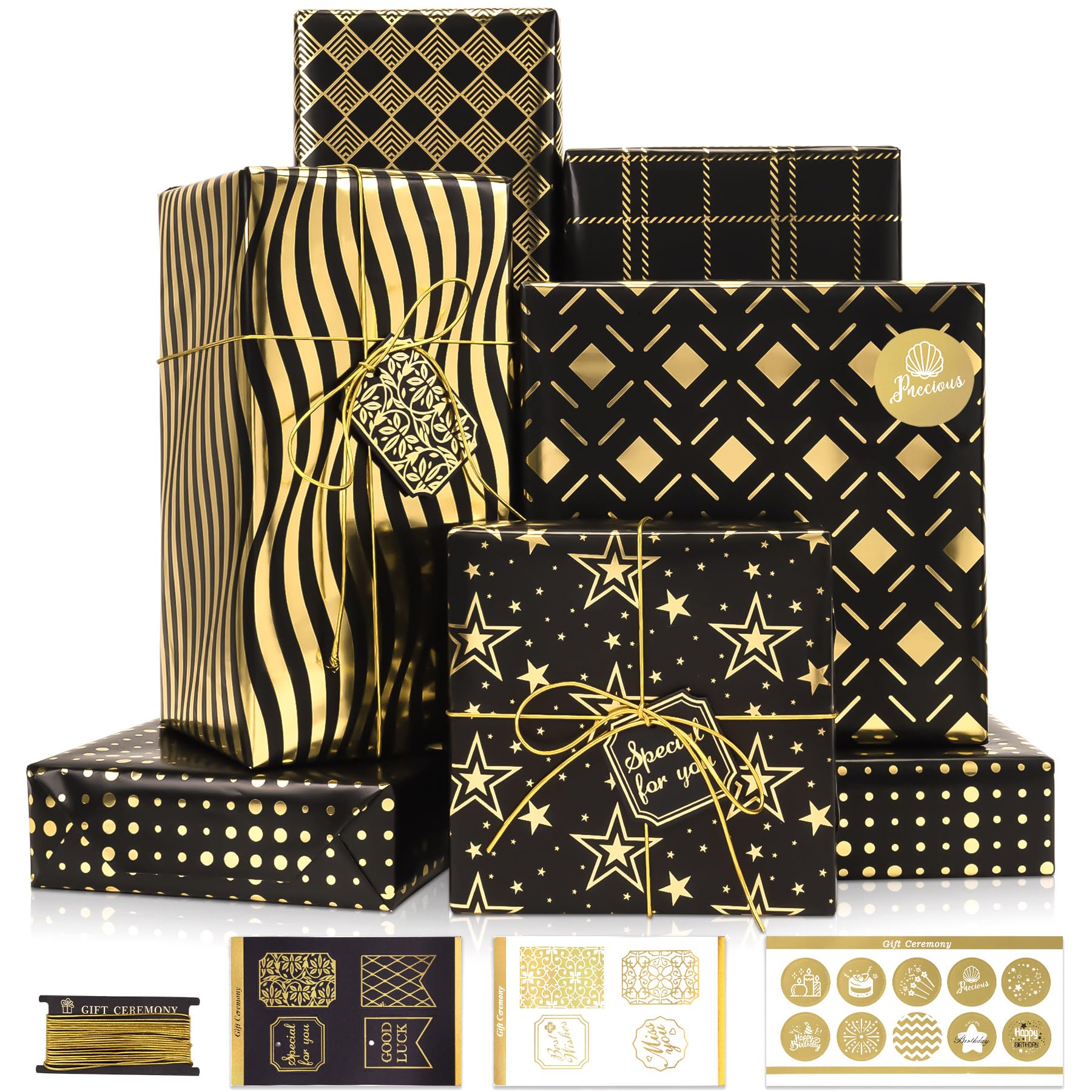 Amazon.com: Larcenciel Gift Wrapping Paper Set, 6 Sheets Metallic Black ...