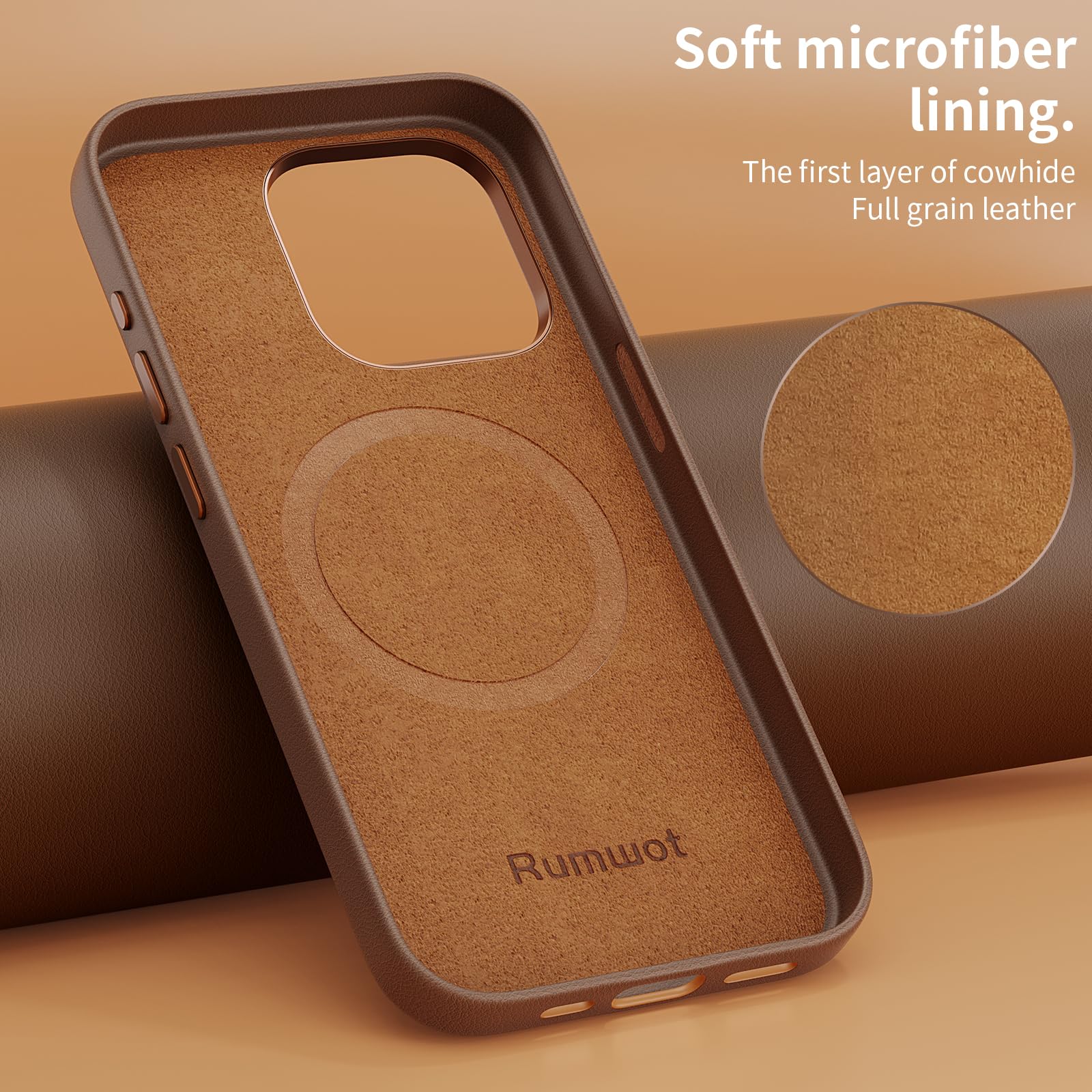 Snapklik.com : Rumwot For iPhone 15 Pro Max Leather Case Genuine Full Grain Leather Compatible