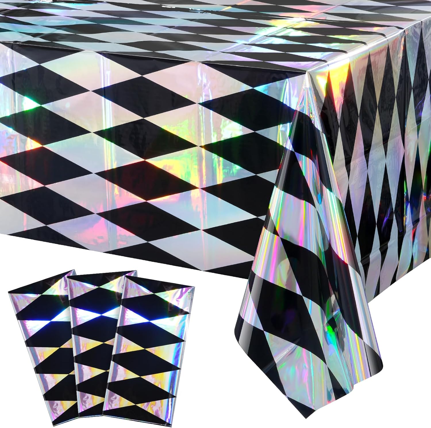Amazon.com: 3 Pack Black and Iridescent Diamond Checkered Plastic ...