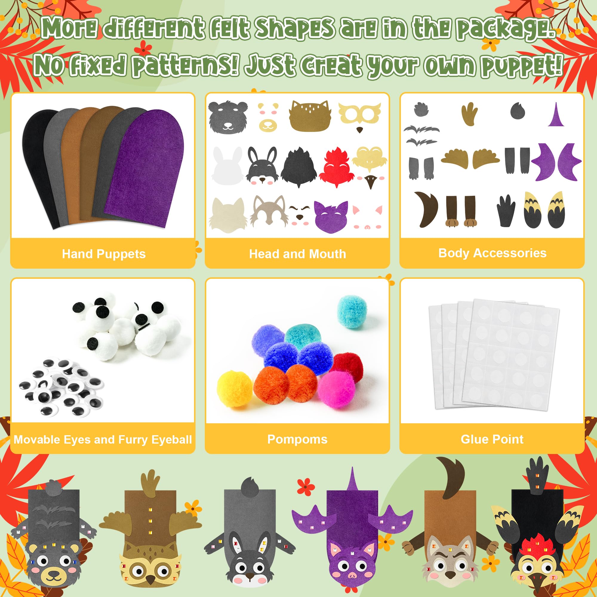 Snapklik.com : WATINC 6Pcs Hand Puppet Making Kit, Art Craft Felt Sock ...