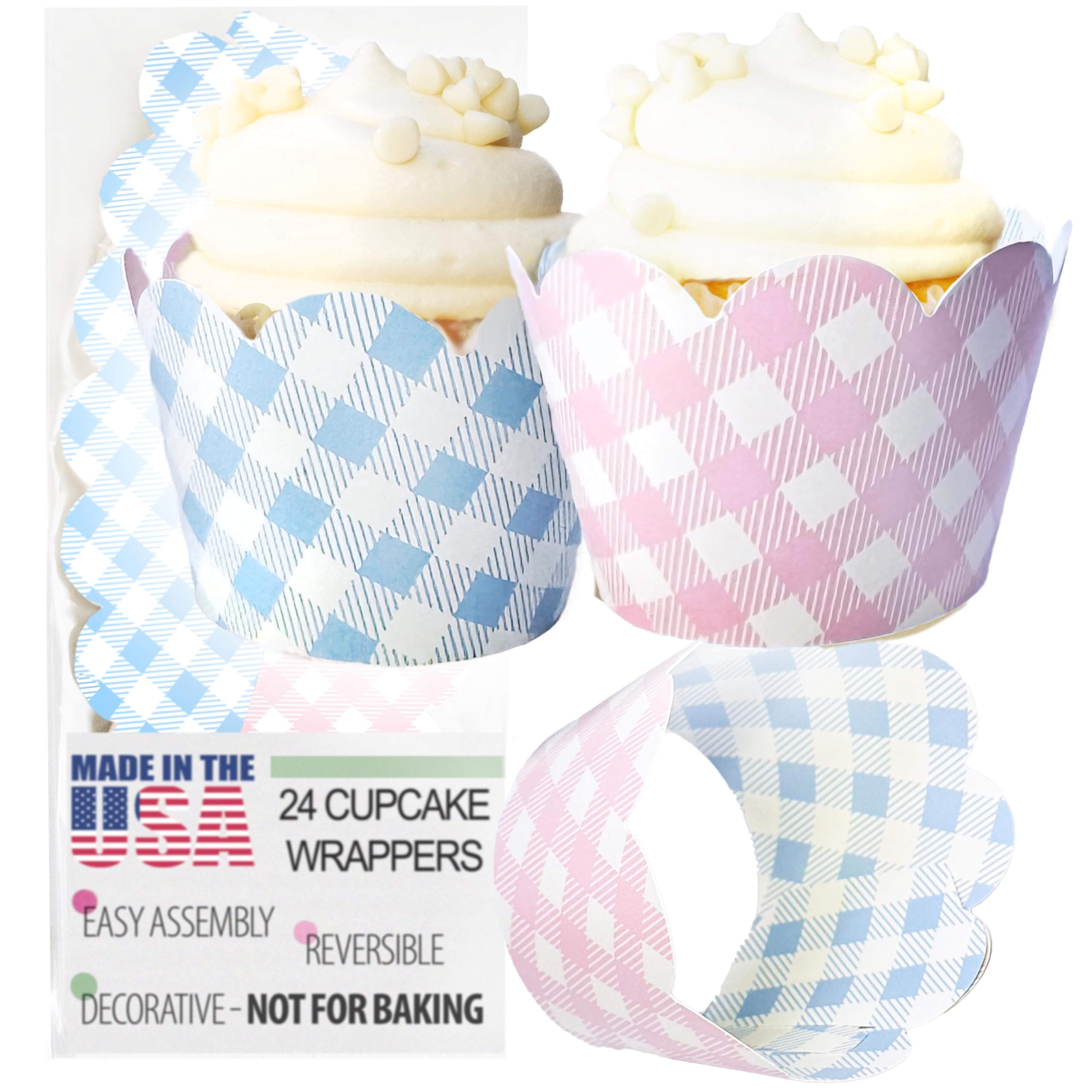 Amazon.com: Cupcake Wrappers - Pink Wedding, Gingham Something Blue ...