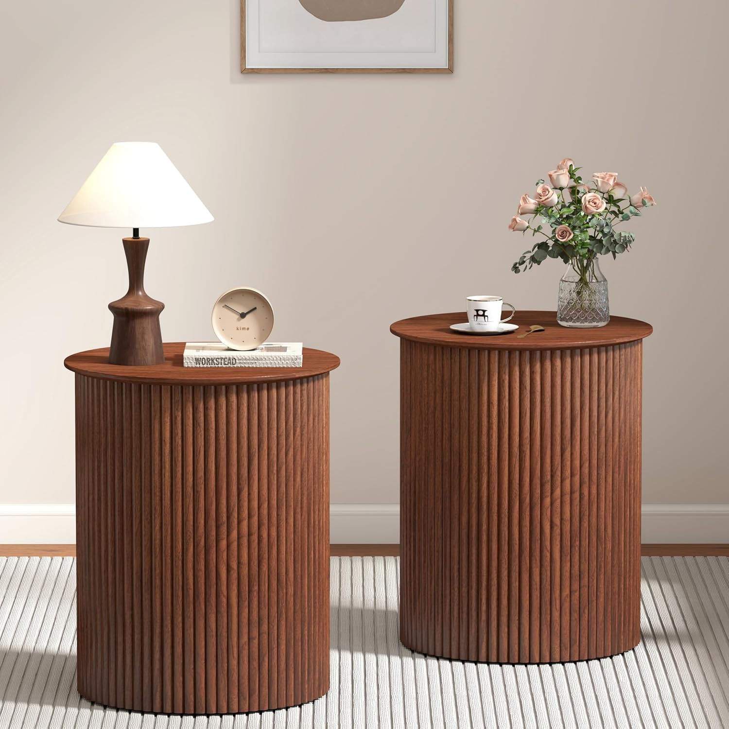 Amazon.com: RUSTYER Round Fluted Side Table Set of 2, 17.7" Mid-Century ...