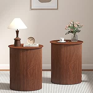 Amazon.com: AVZEAR Small Round Side Table Fluted Night Stand Set of 2 ...