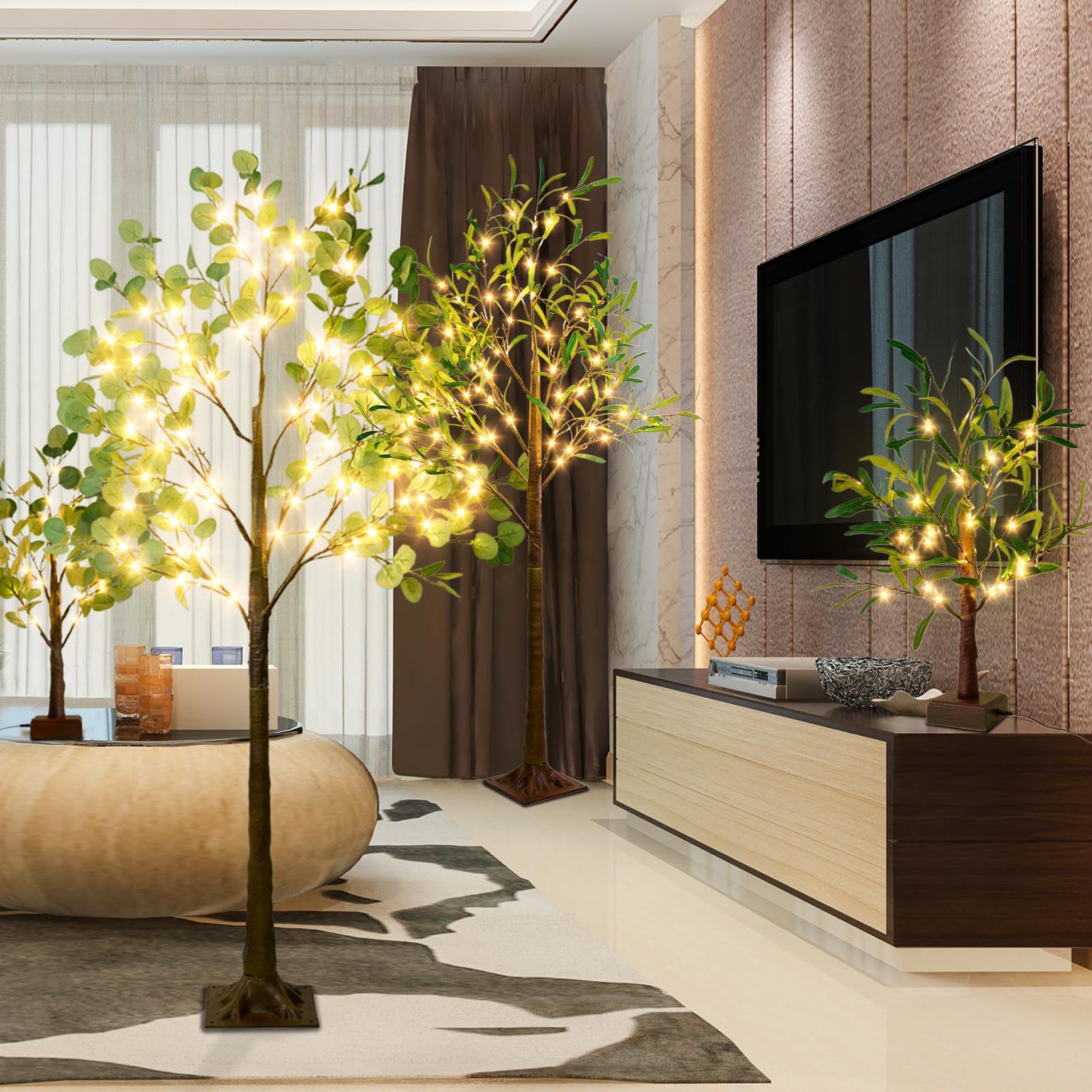 CAMANTU Lighted Olive Tree with Timer, 25IN 42 Led Bonsai Tree Light ...