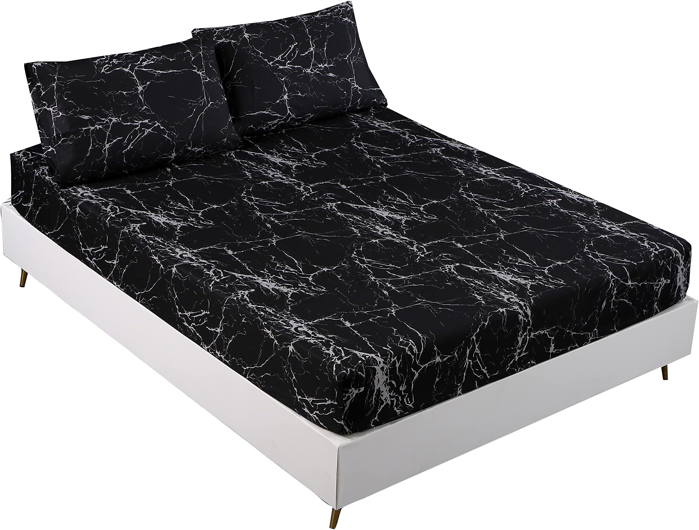 Amazon.com: MAG Marble Bed Sheet, 4PC Black White and Gray, Twin Size ...