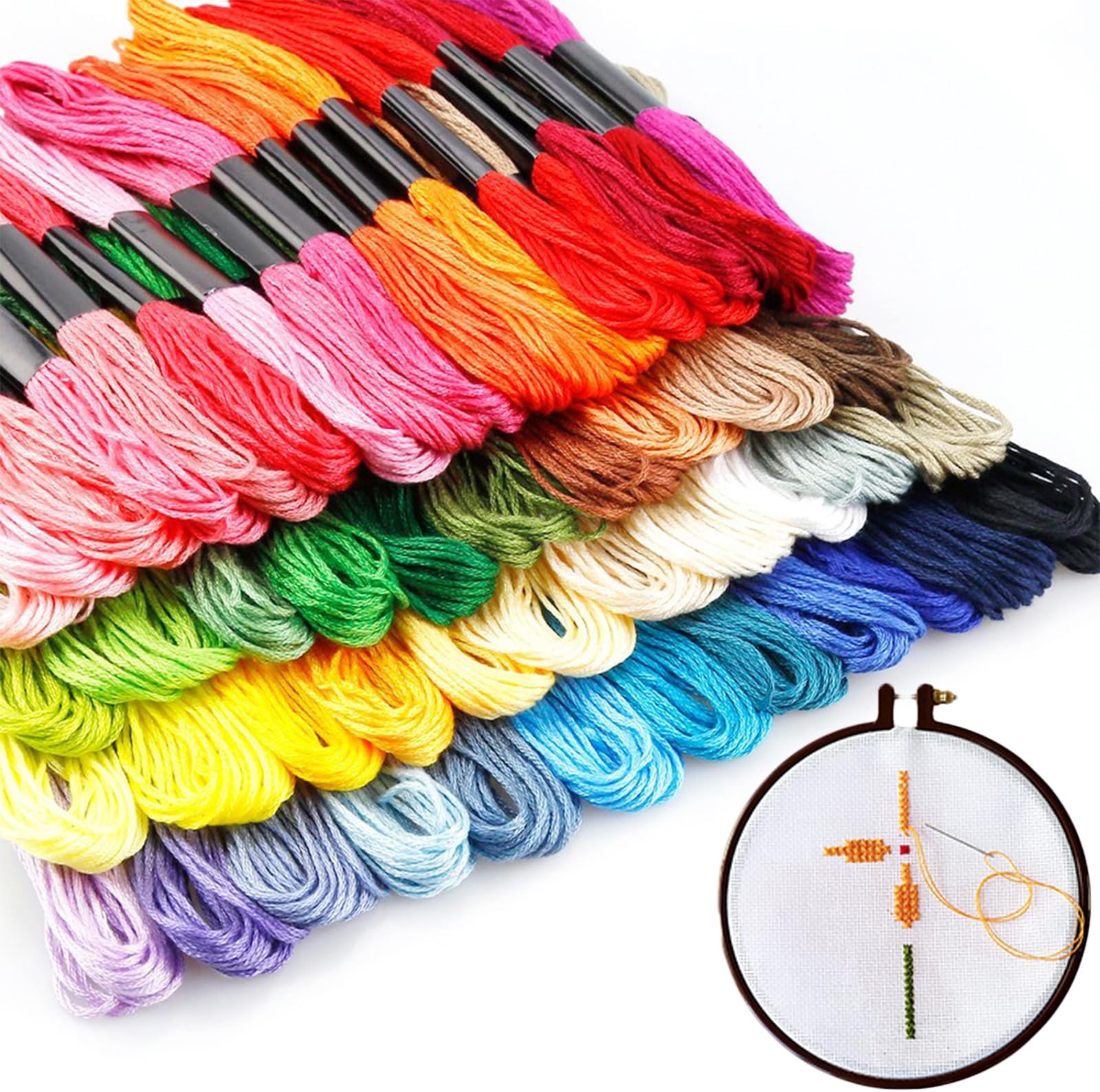 JOTOL Fils à Broderie Kit,200 Couleurs Fil à broder+Outils,pour ...
