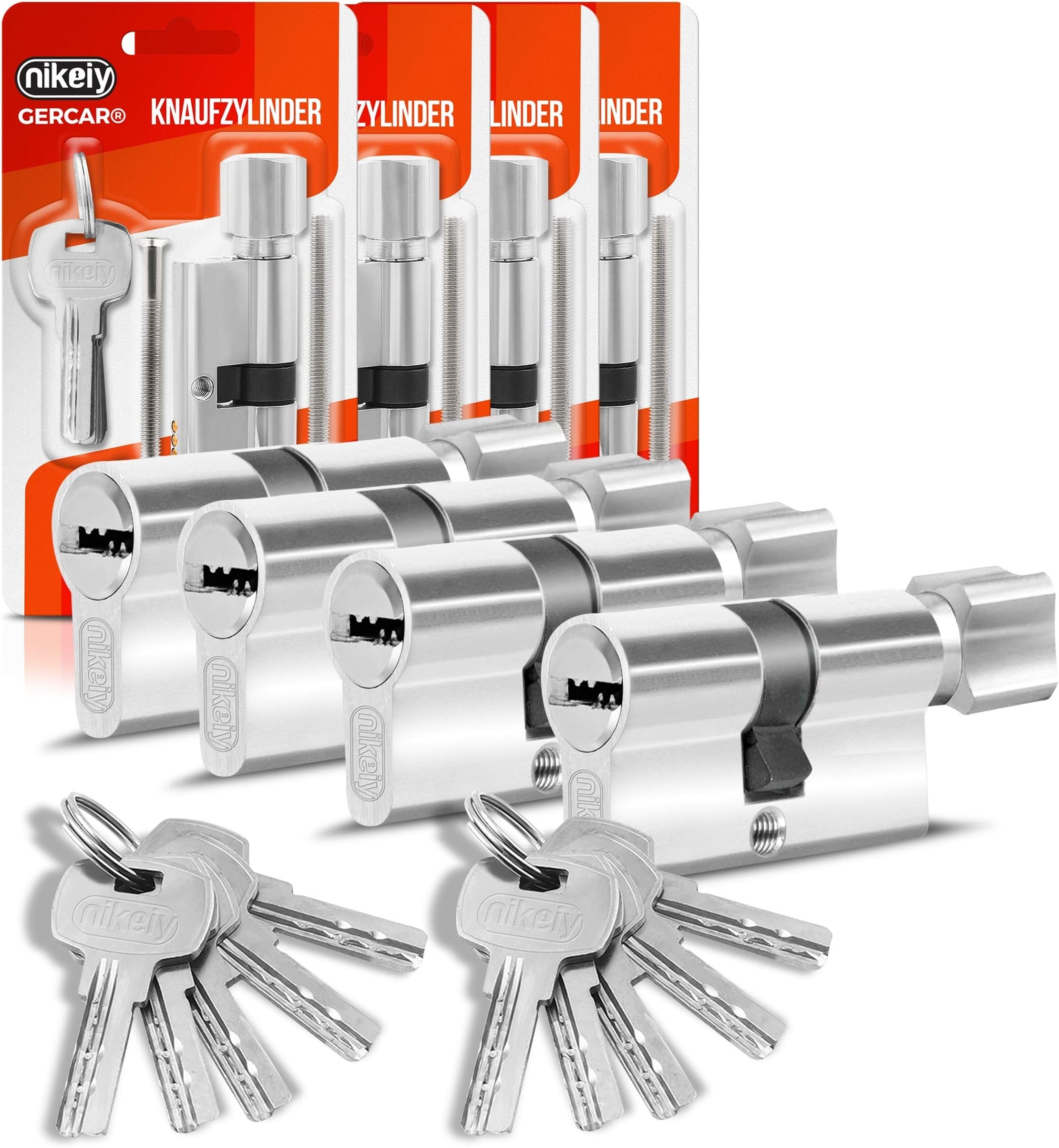 GERCAR Lot de 4 cylindres de serrure à bouton 30/30 à fermeture identique, serrure de porte ...