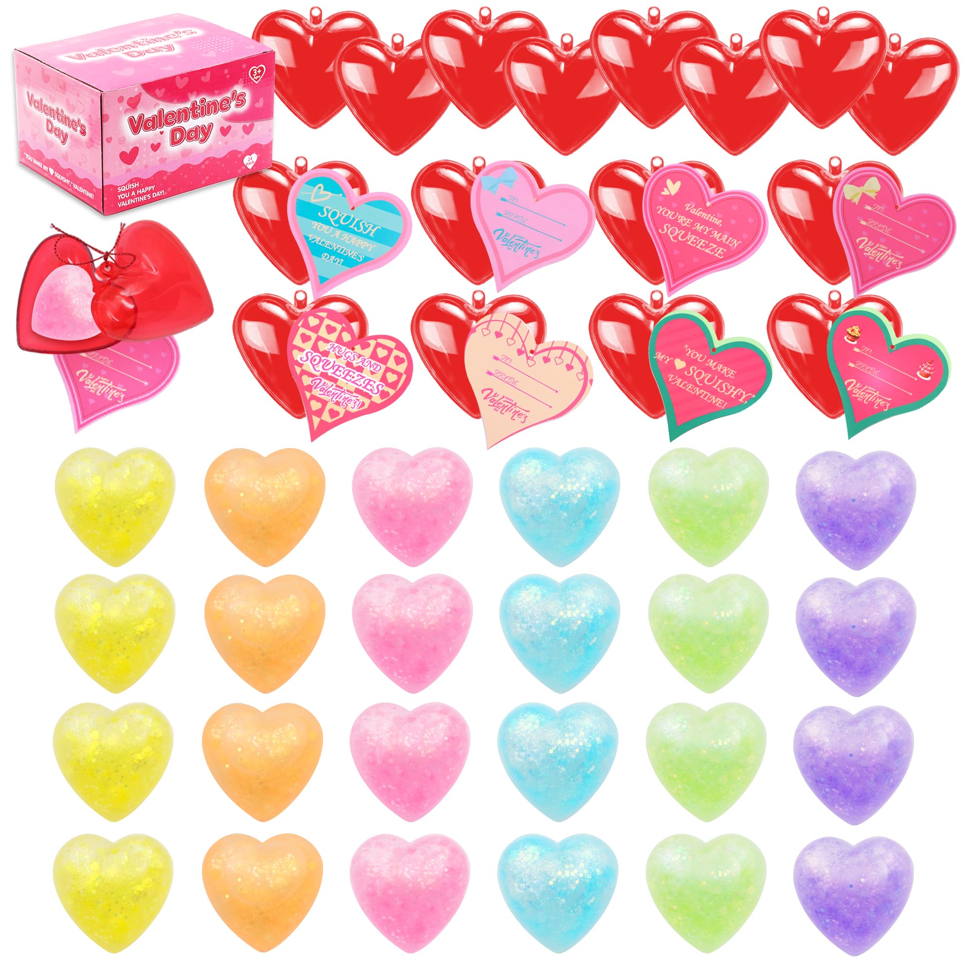 Valentines Day Gifts for Kids, 24 Pack Red Heart Boxes and Heart Stress ...