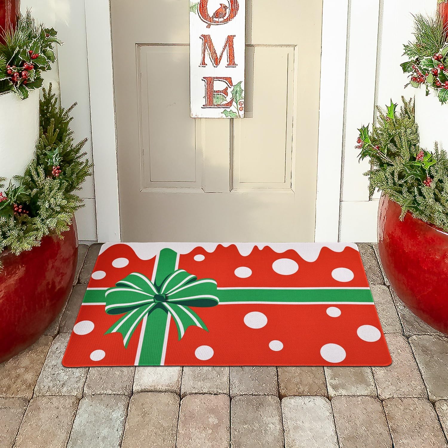 Amazon.com: TRUEDAYS Christmas Red Bowknot Door Mat, Outdoor Indoor ...