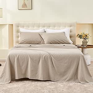 Amazon.com: Simple&Opulence Belgian Linen Sheet Set Solid Color - Sheet Set 4PC - Cal King ...