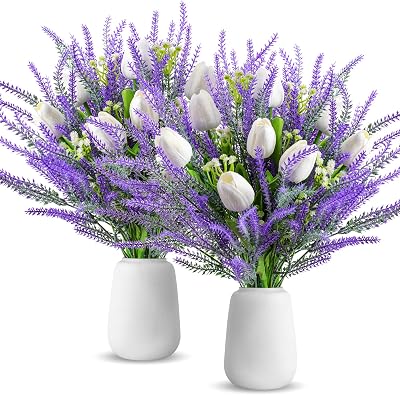 Amazon.com: Yuxung 6 Pack Fake Lavender Plant Small Artificial Lavender ...